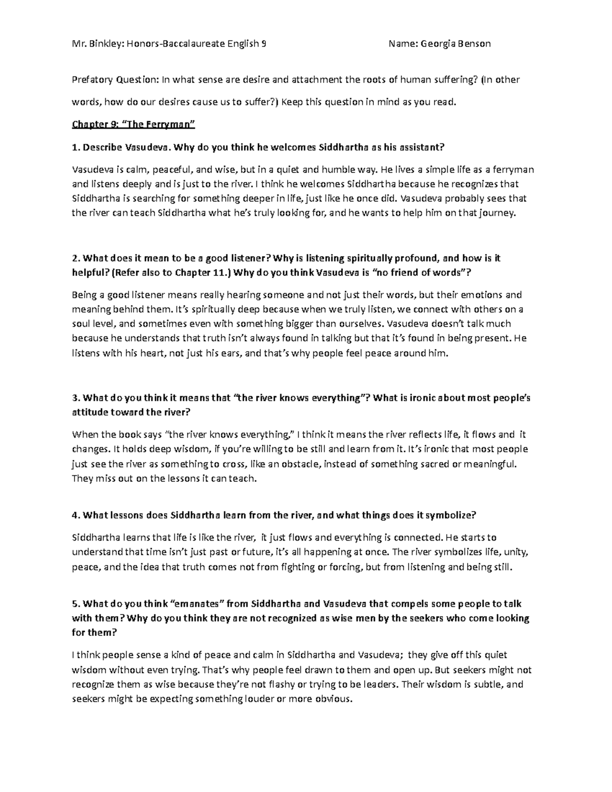 Siddhartha: English 9 Chapter 9-10 Analysis & Reflection Questions ...