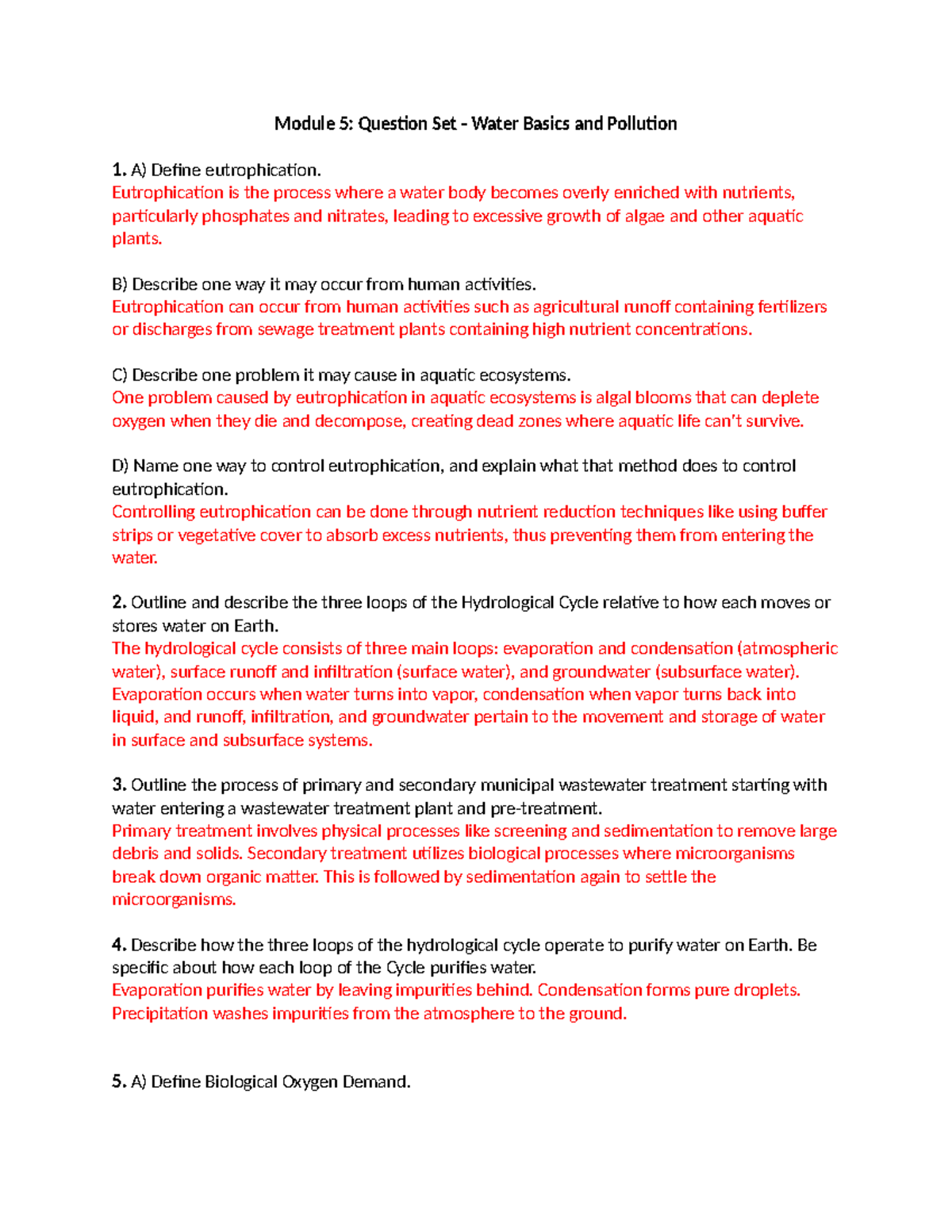 BIO121 Module 5-Question - Module 5: Question Set - Water Basics and ...