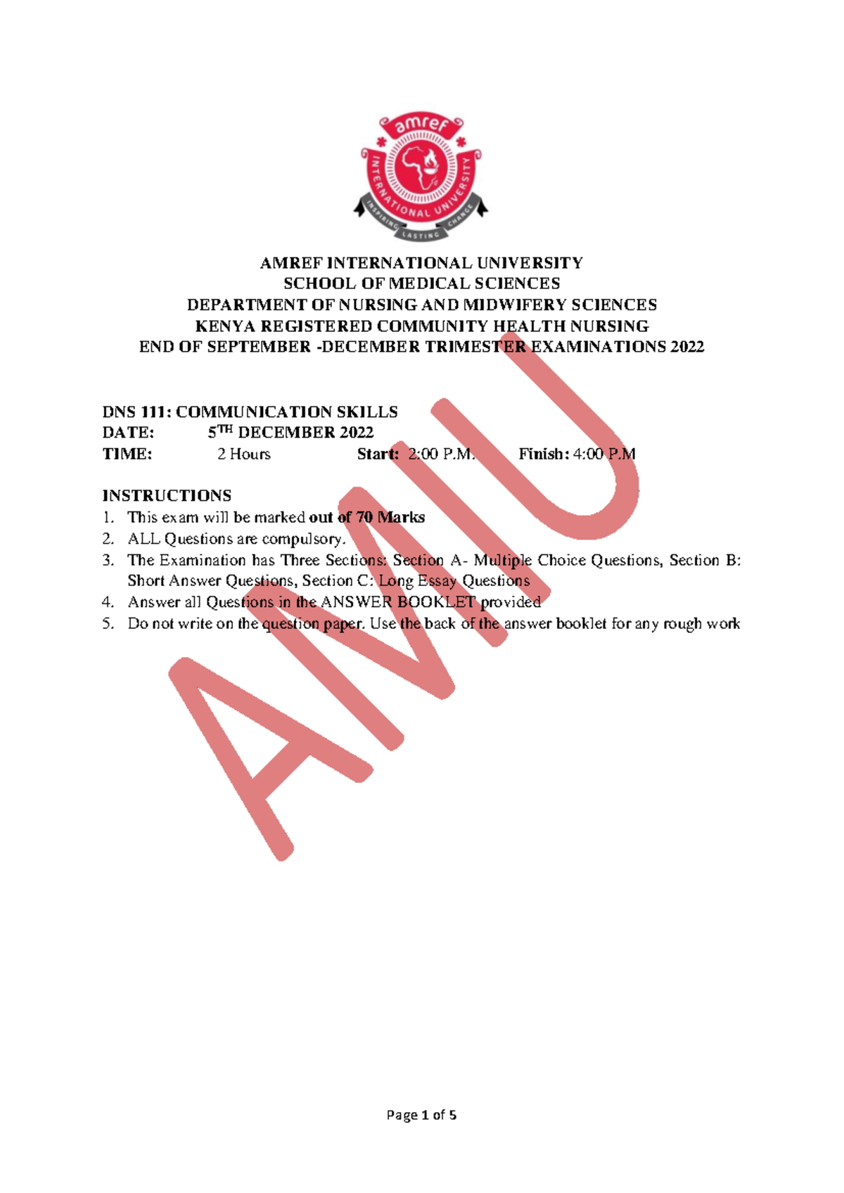 M22 DNS 111 Nursing Communication Skills Exam Notes - Studocu