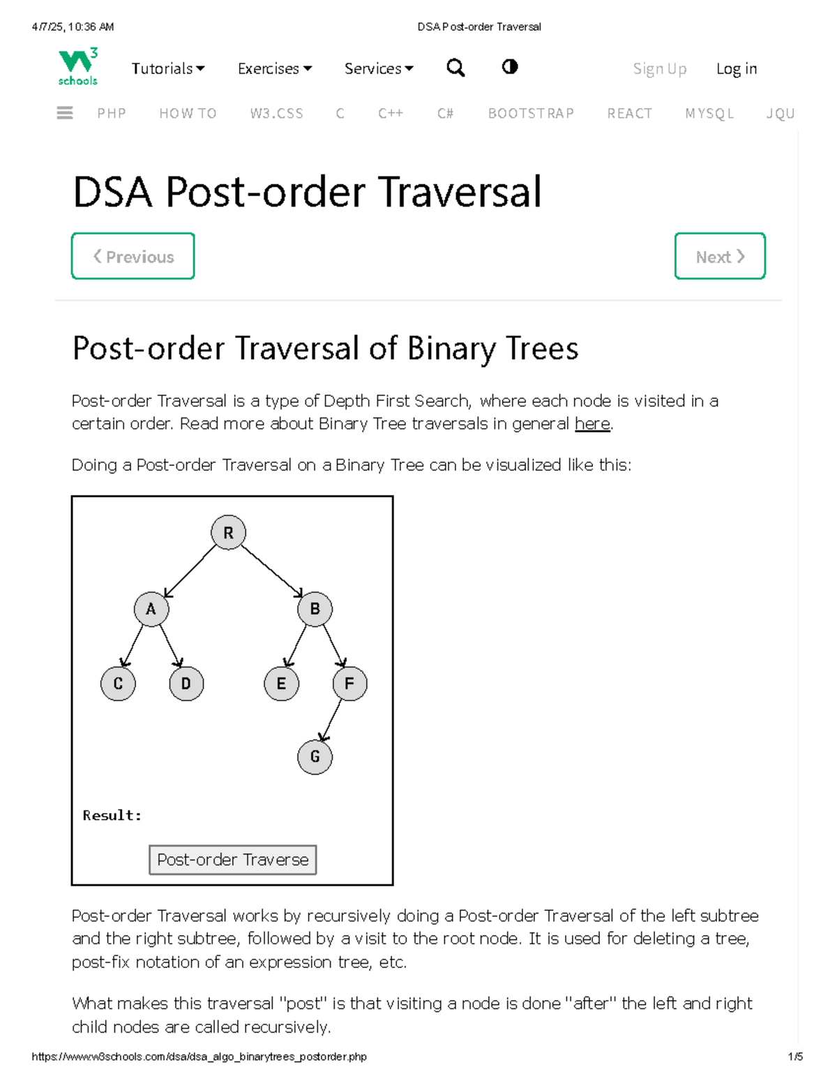 DSA Post-order Traversal Tutorial 005: Understanding Binary Trees - Studocu