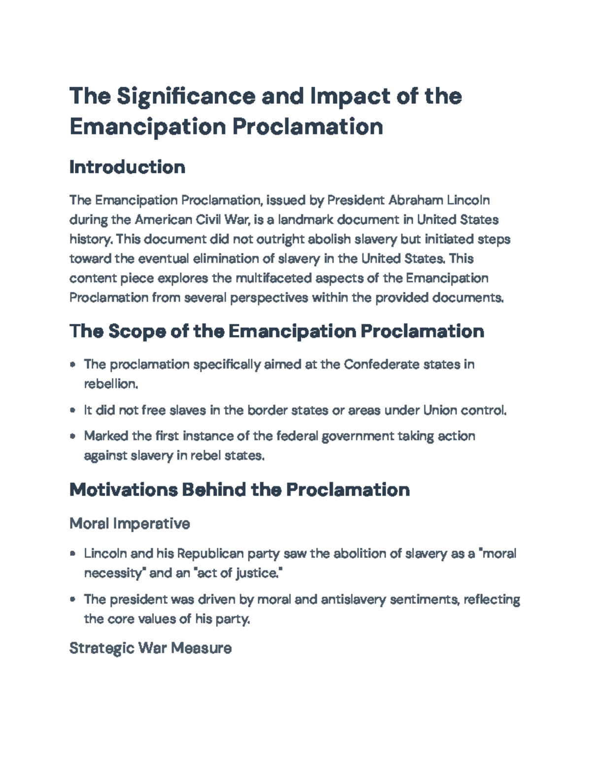 Emancipation Proclamation Analysis Overview - HIST 101 Essay Notes ...