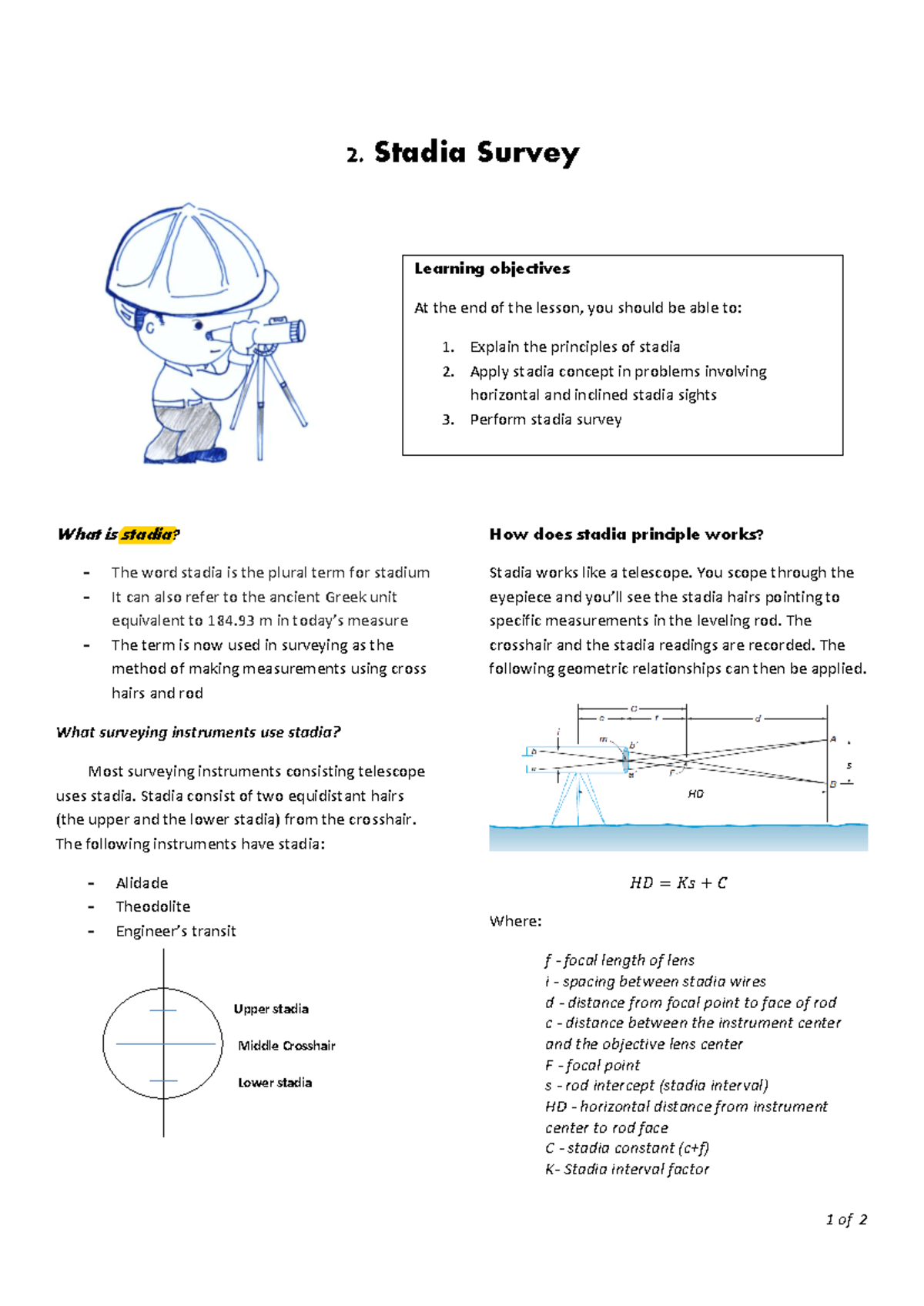 CE 12: Stadia Survey Principles and Problems - Higher Surveying - Studocu
