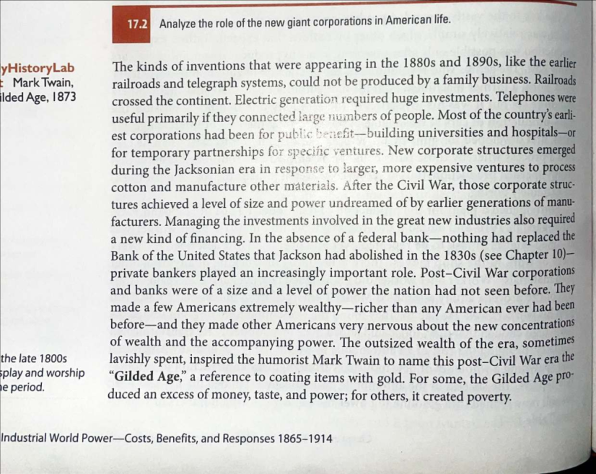 Final Exam Study Guide for Course ENG101: The Gilded Age and ...