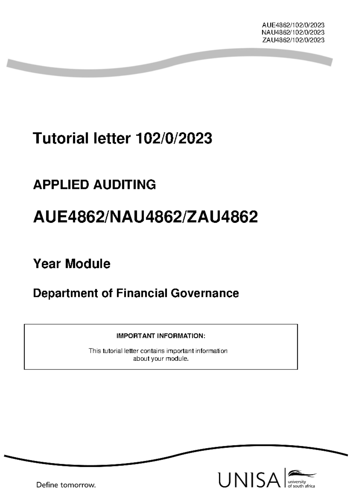 AUE4862 2023 TL 102 0 B - Tutorial letter - AUE4862/102/0/ NAU4862/102 ...