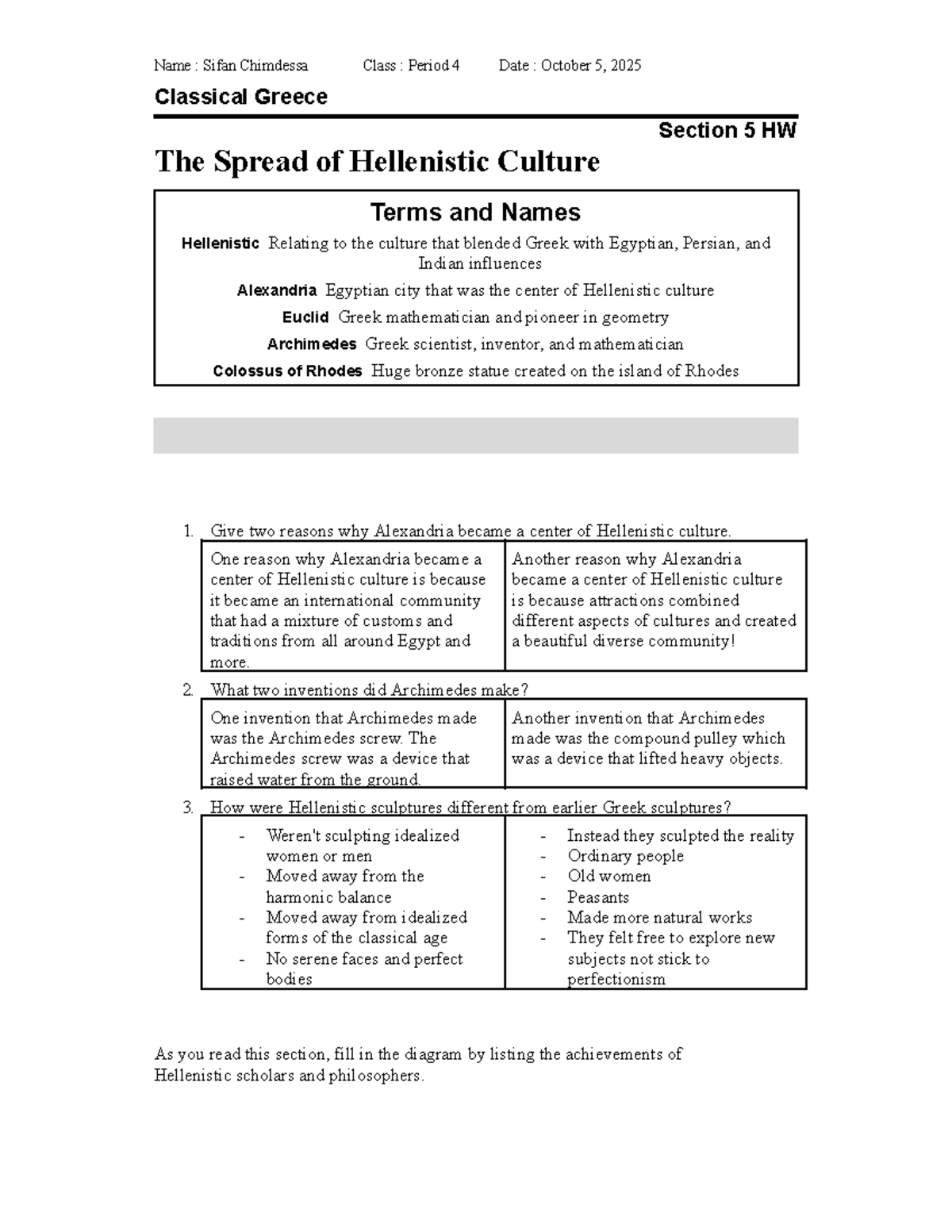 Hellenistic Culture Insights - Social Studies Review (SS 5) - Studocu
