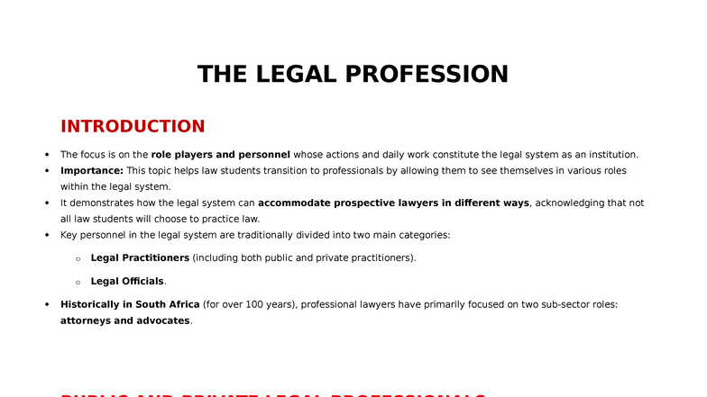 Topic 13 Notes. THE Elgal Profession - THE LEGAL PROFESSION ...