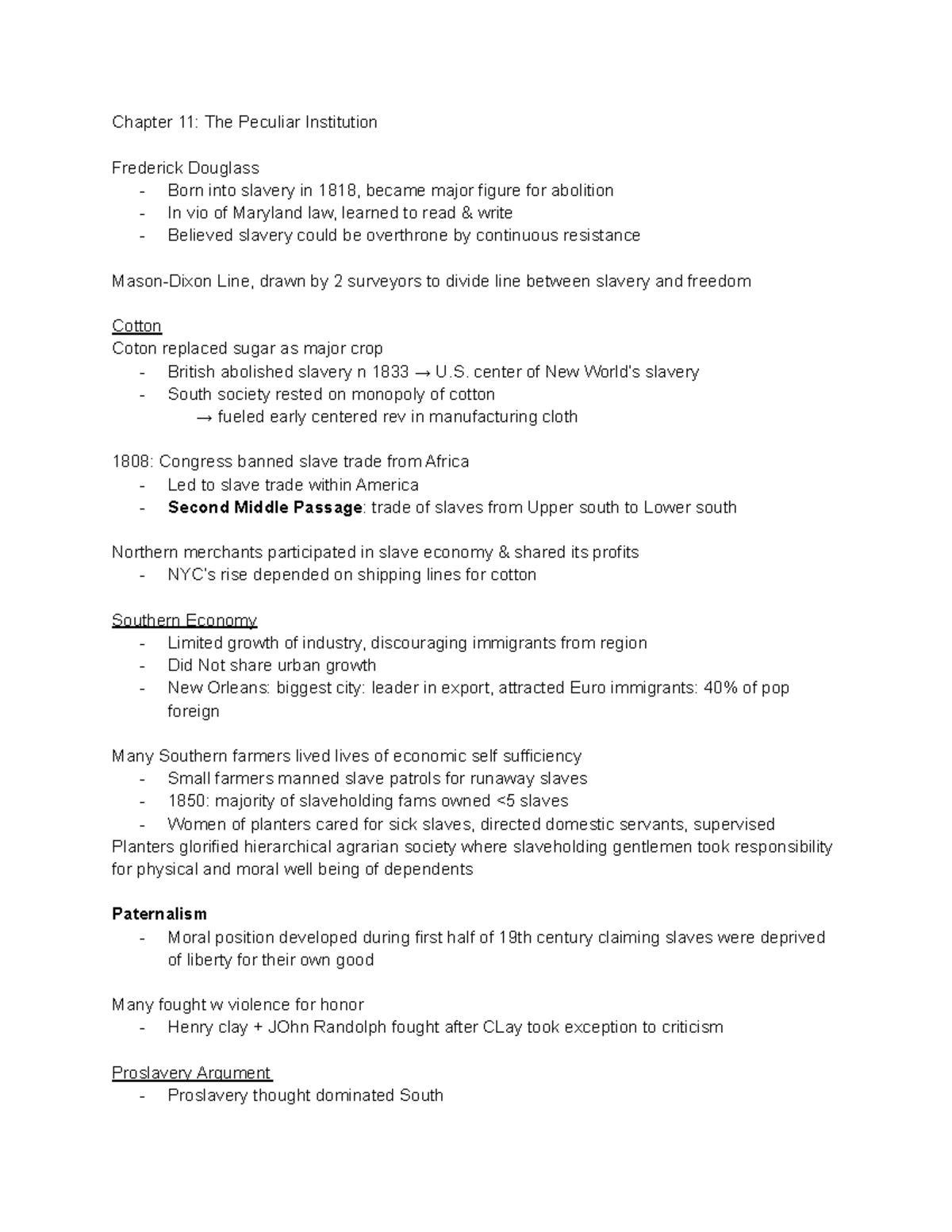 Chapter 11 The Peculiar Institution - Chapter 11: The Peculiar ...