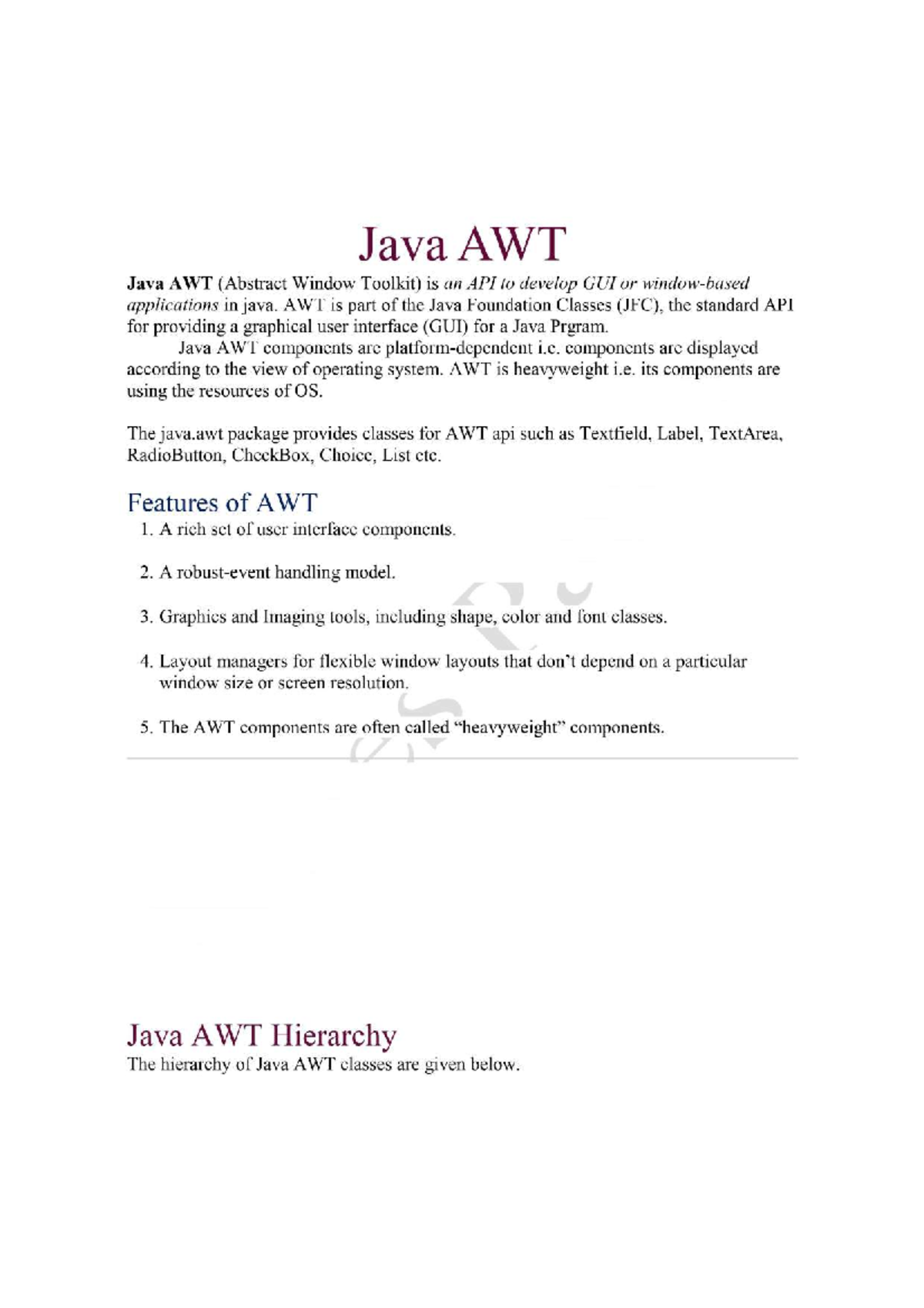 Java AWT Overview: GUI Components and Event Handling - Studocu