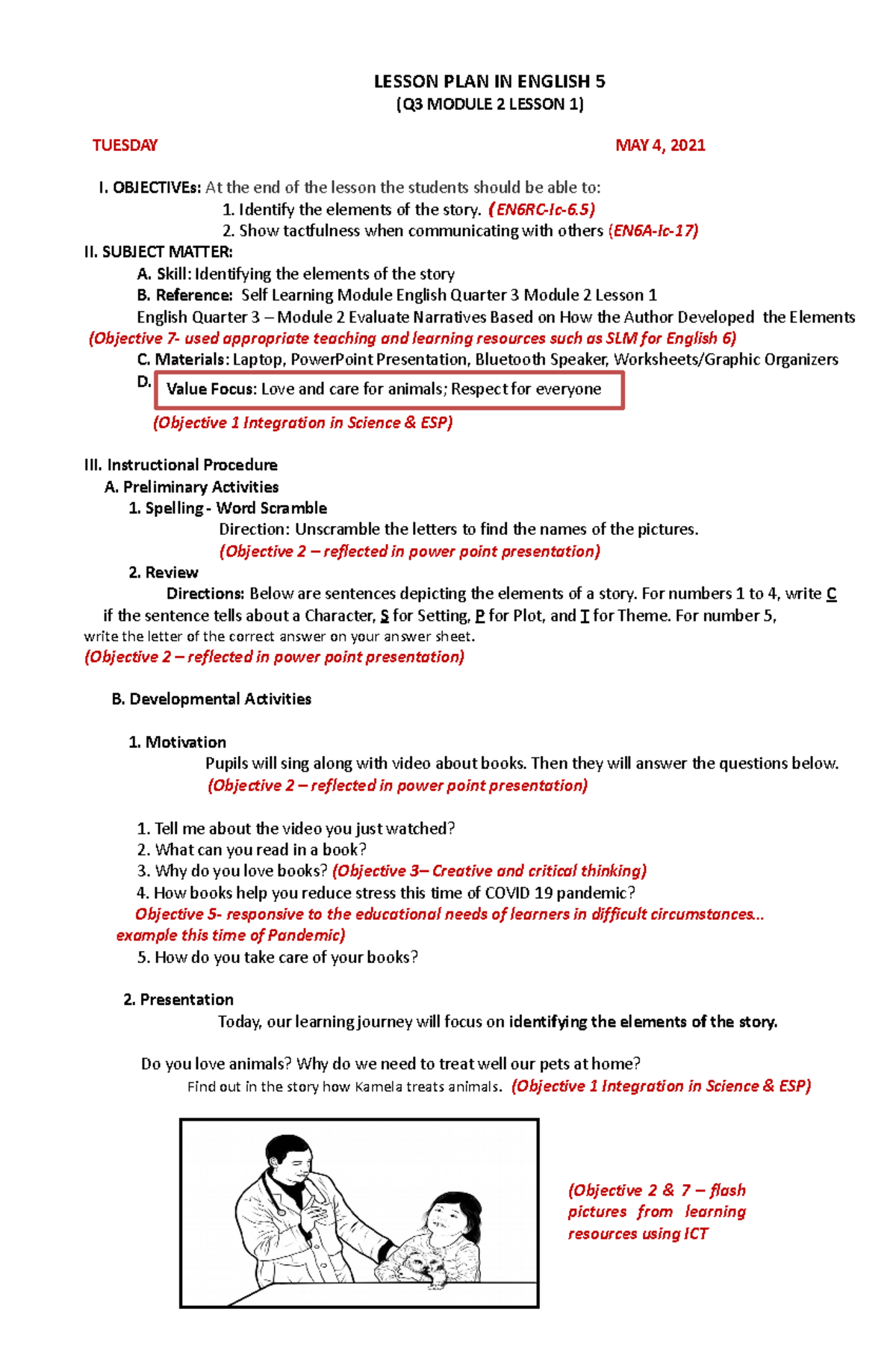 English 5 - Identifying Elements of a Short Story Lesson Plan - Studocu