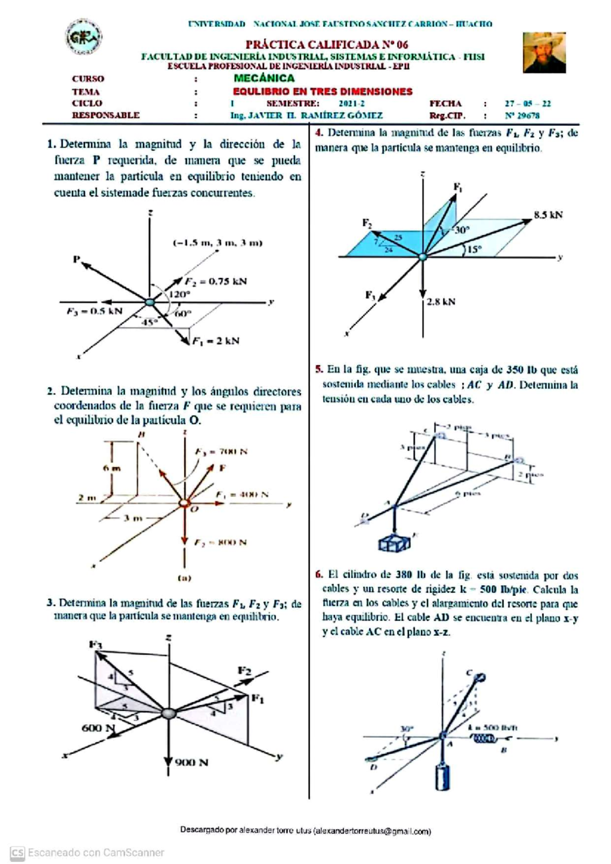 Mecánica 1000196207: Práctica Calificada No. 06 - Equilibrio 3D - Studocu