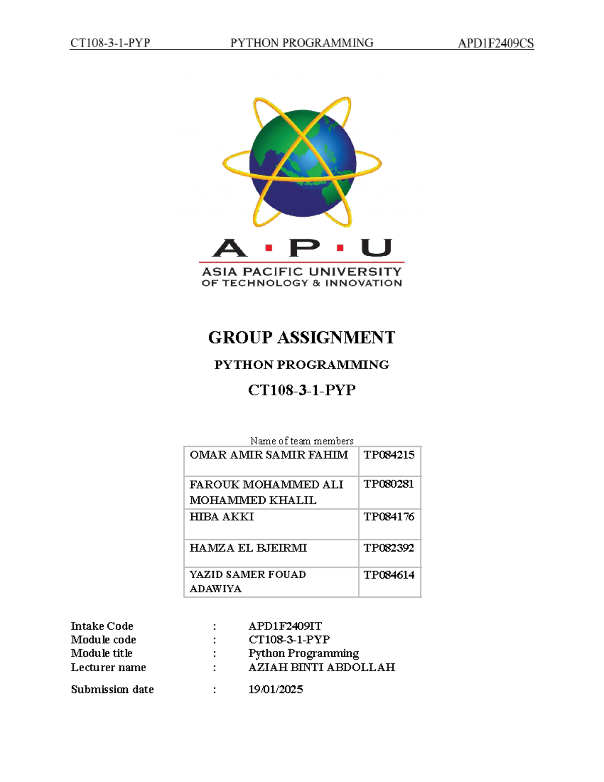 GROUP ASSIGNMENT: HOSPITAL MANAGEMENT SYSTEM - PYTHON PROGRAMMING TP084215 - Studocu