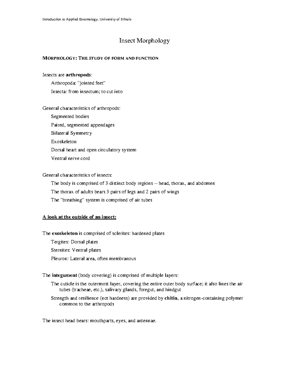 Insect Morphology Overview: Key Concepts in Applied Entomology (ENT 101 ...