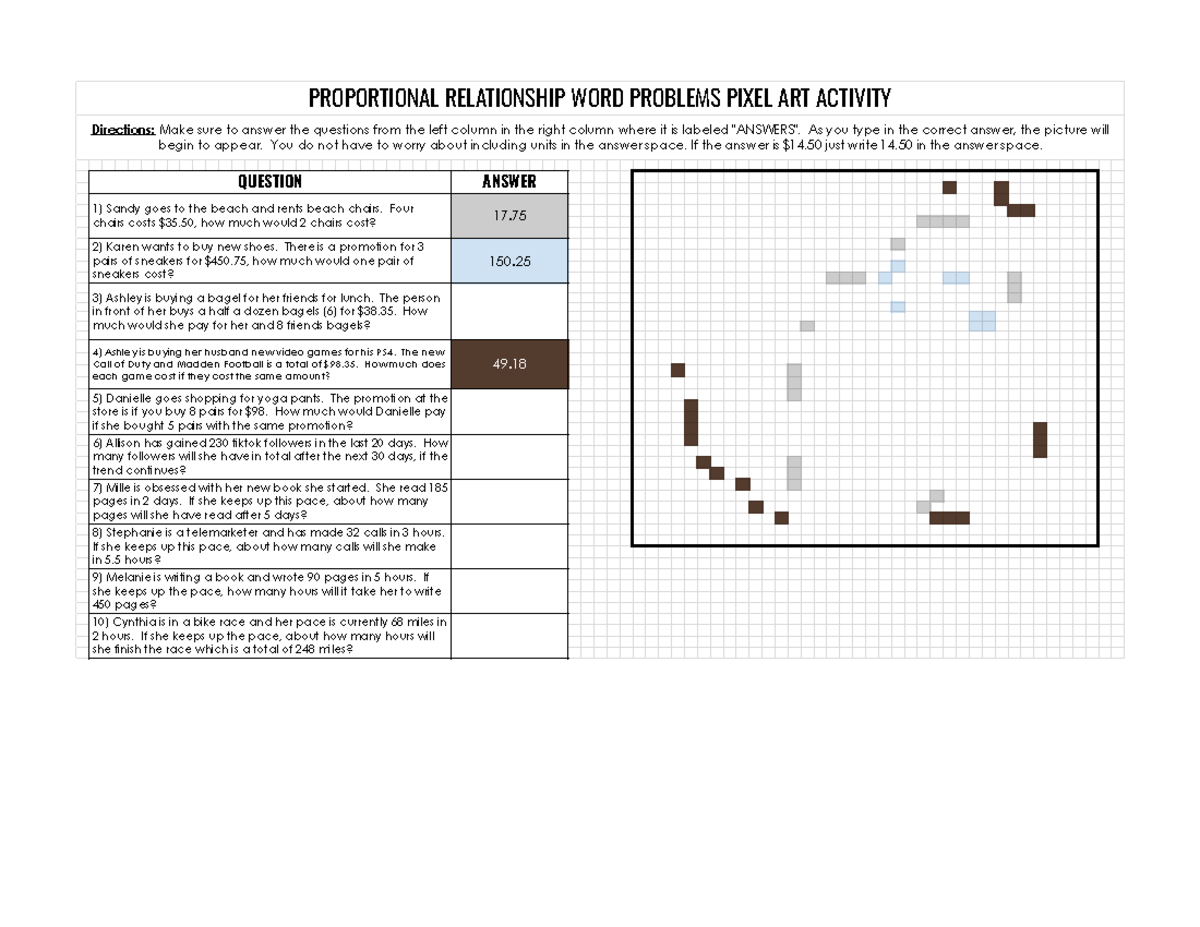 Copy of Proportional Word Problems - Pixel Art - Google Sheets ...