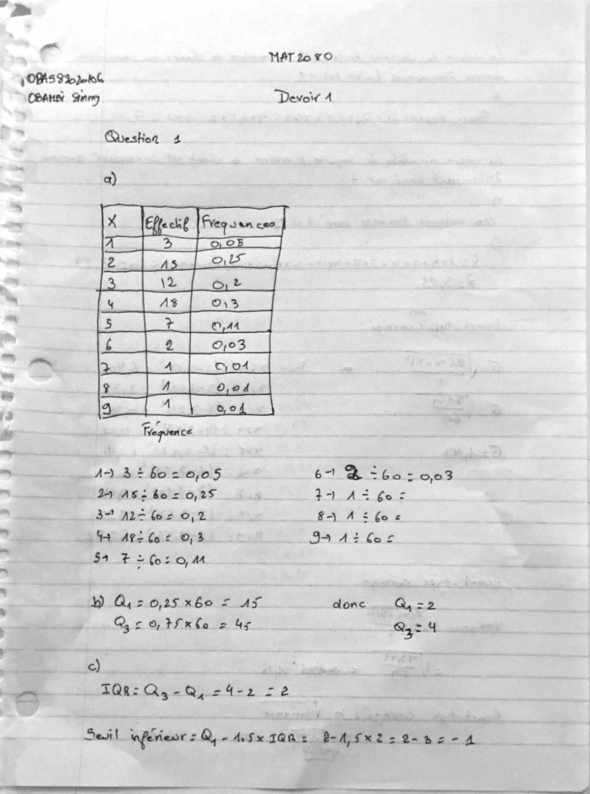 Devoir 1 MAT 2080: Analyse Statistique et Probabilités - Studocu