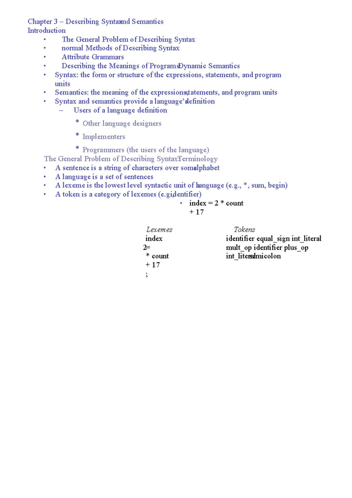 PPL - Lecture Notes on Syntax and Semantics in Programming - Studocu