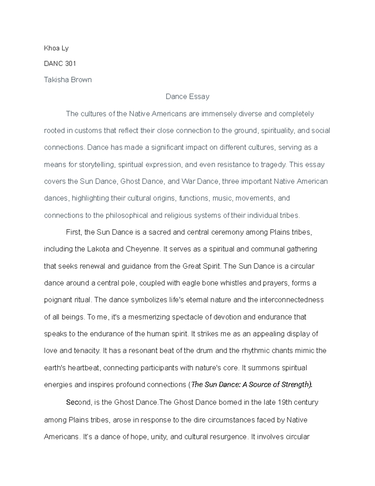 DANC 301 Essay: Exploring Native American Dances and Their Significance ...