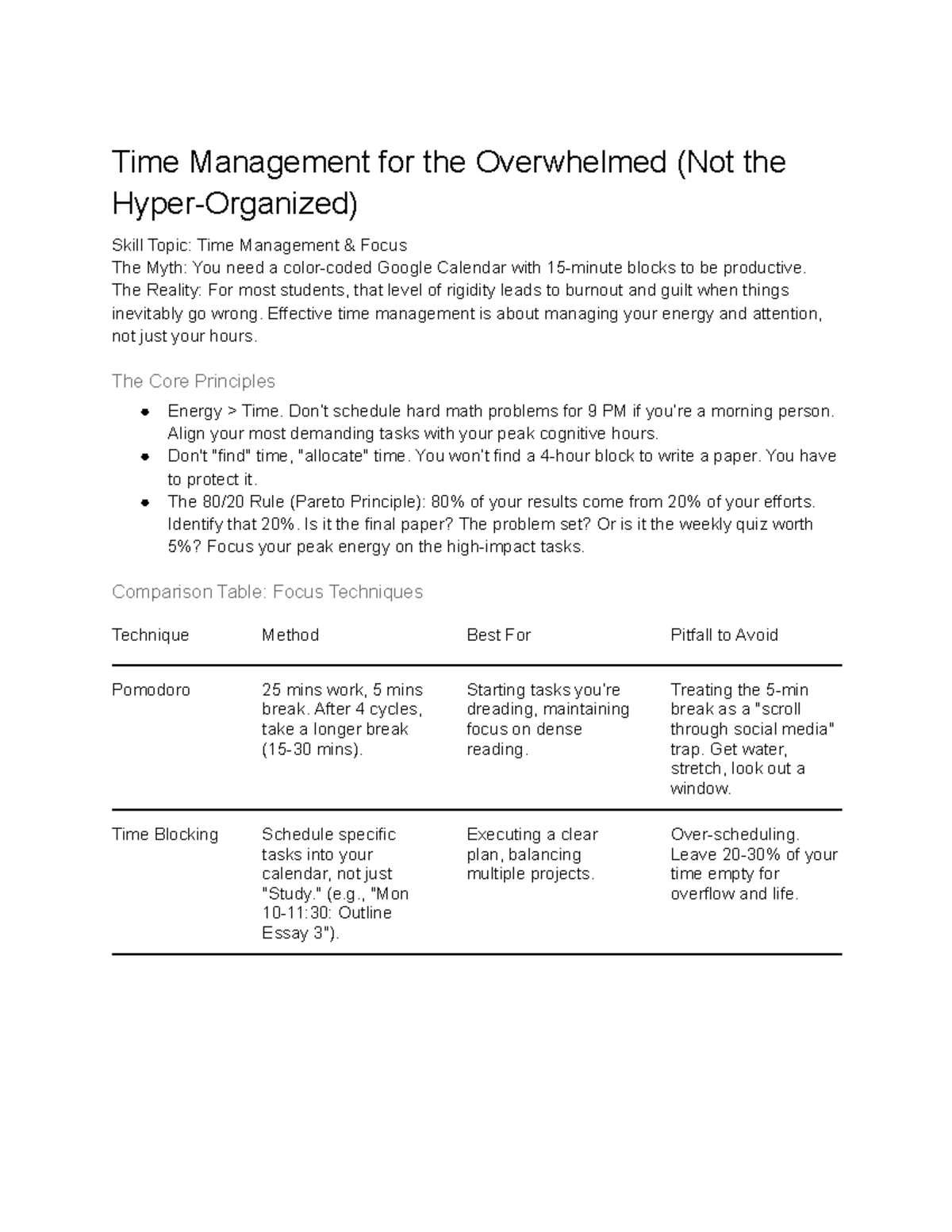 Time Management Strategies for Students: Overcoming Overwhelm - Studocu