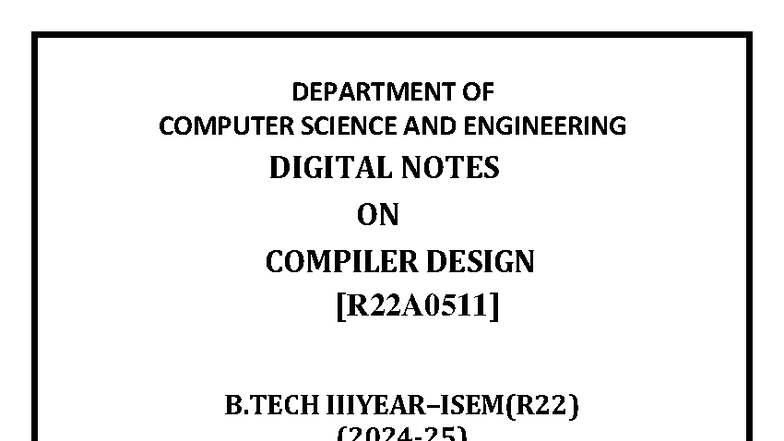 Compiler Design Notes (R22A0511) - Malla Reddy College - Studocu