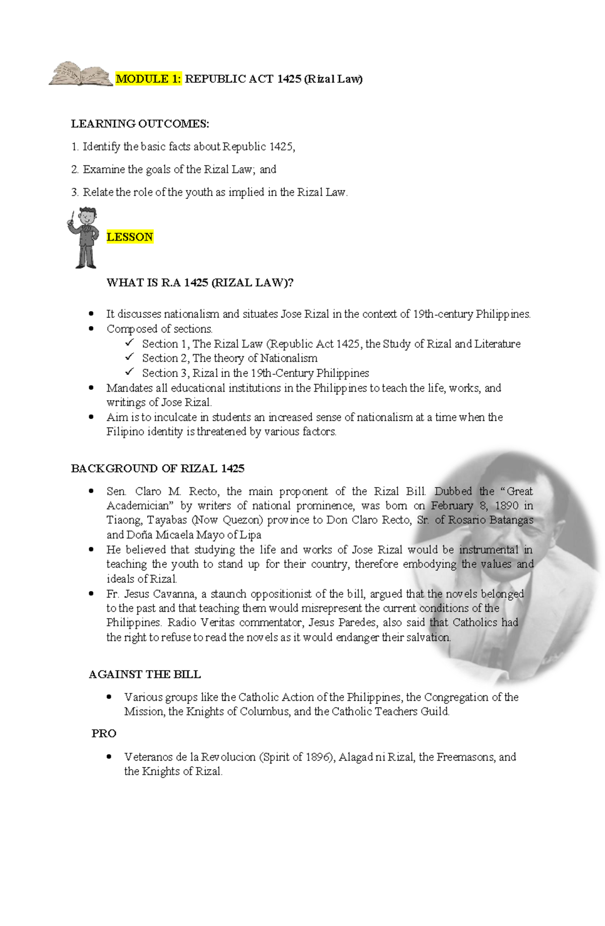 Module 1: Understanding Republic Act 1425 (Rizal Law) and Its Impact ...