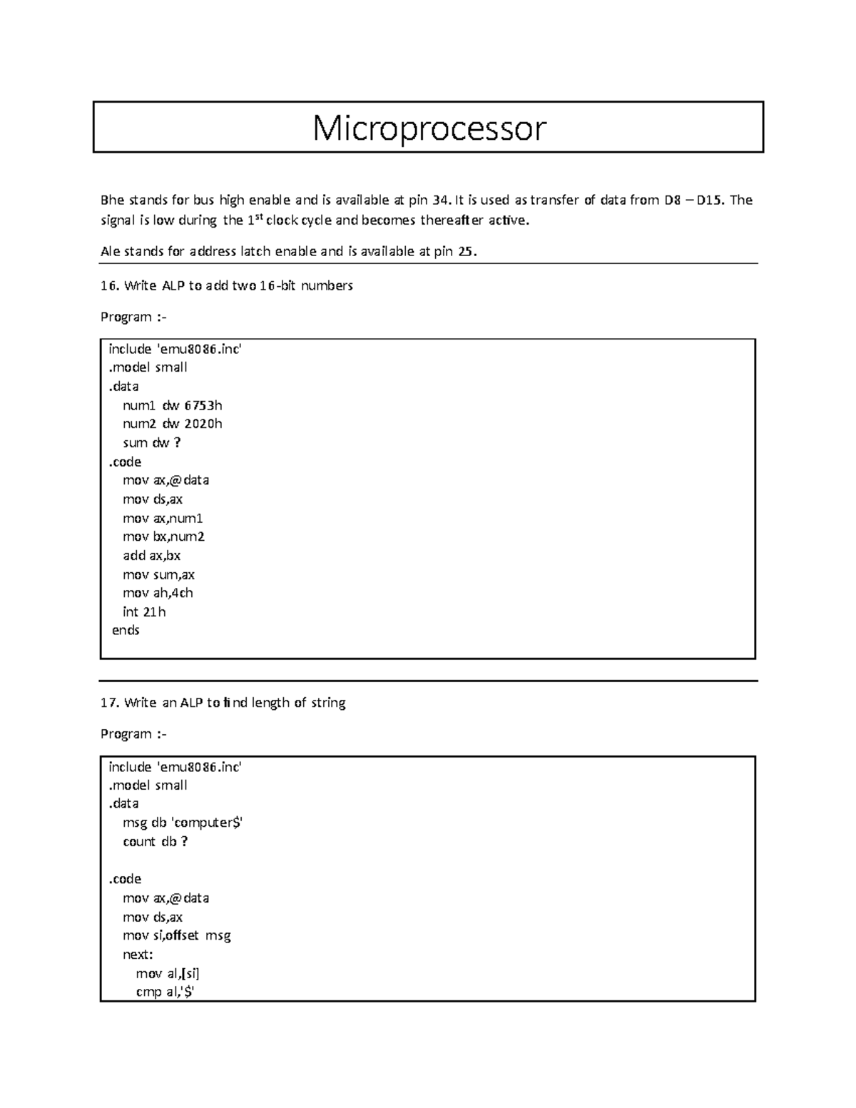 Microprocessor EES MCQ Question Bank for 8086 Architecture - Studocu