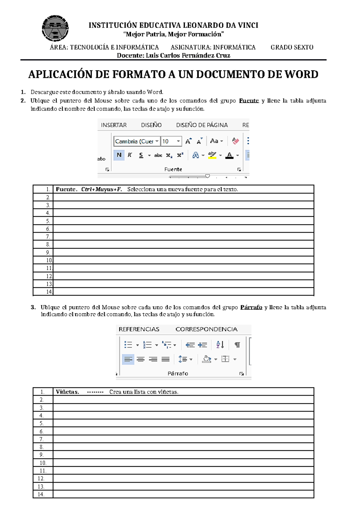 Taller de Formatos en Word - Tecnología e Informática 6º Grado - Studocu