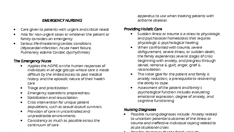 Emergency Nursing Notes (NUR 101): Critical Care & Triage Strategies ...