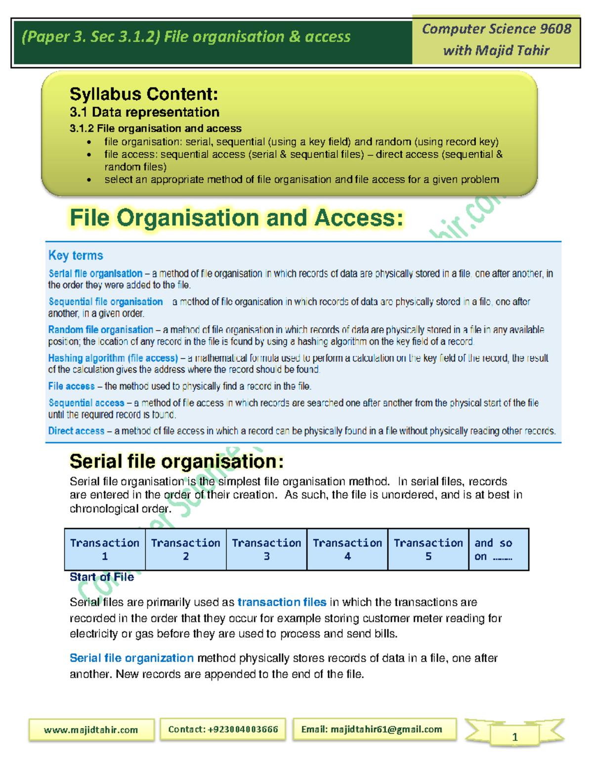 3.1.2 File Organisation & Access (MT - L) - (Paper 3. Sec 3.1 ) File ...