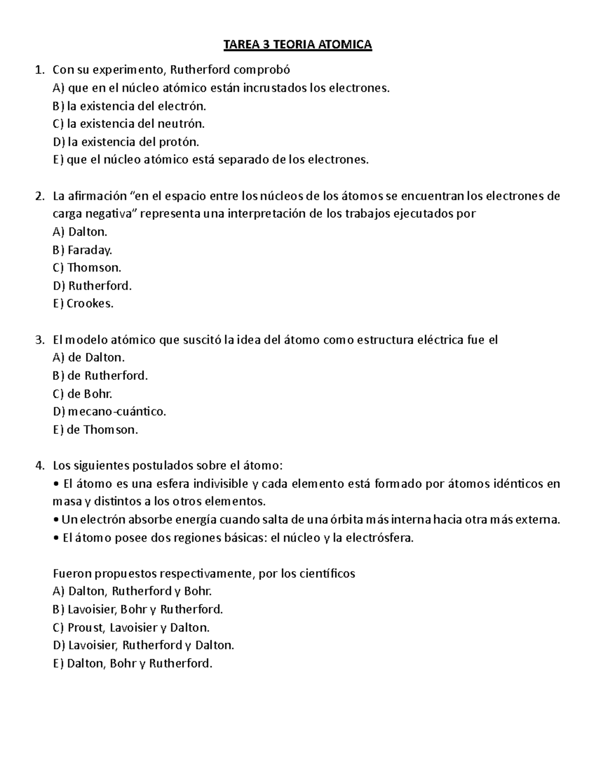 TAREA 3: TEORÍA ATÓMICA Y MODELOS DE RUTHERFORD Y BOHR - Studocu