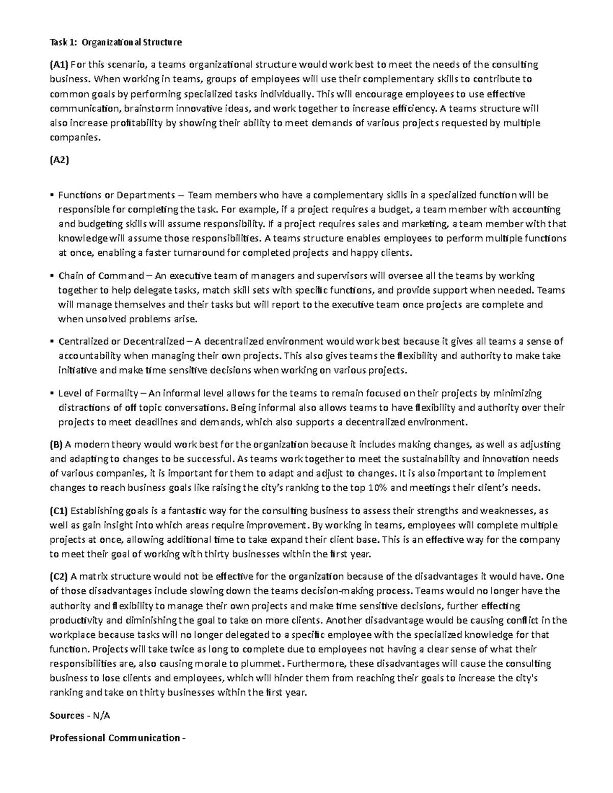 D078 - Task 1: Effective Team-Based Organizational Structure Analysis ...