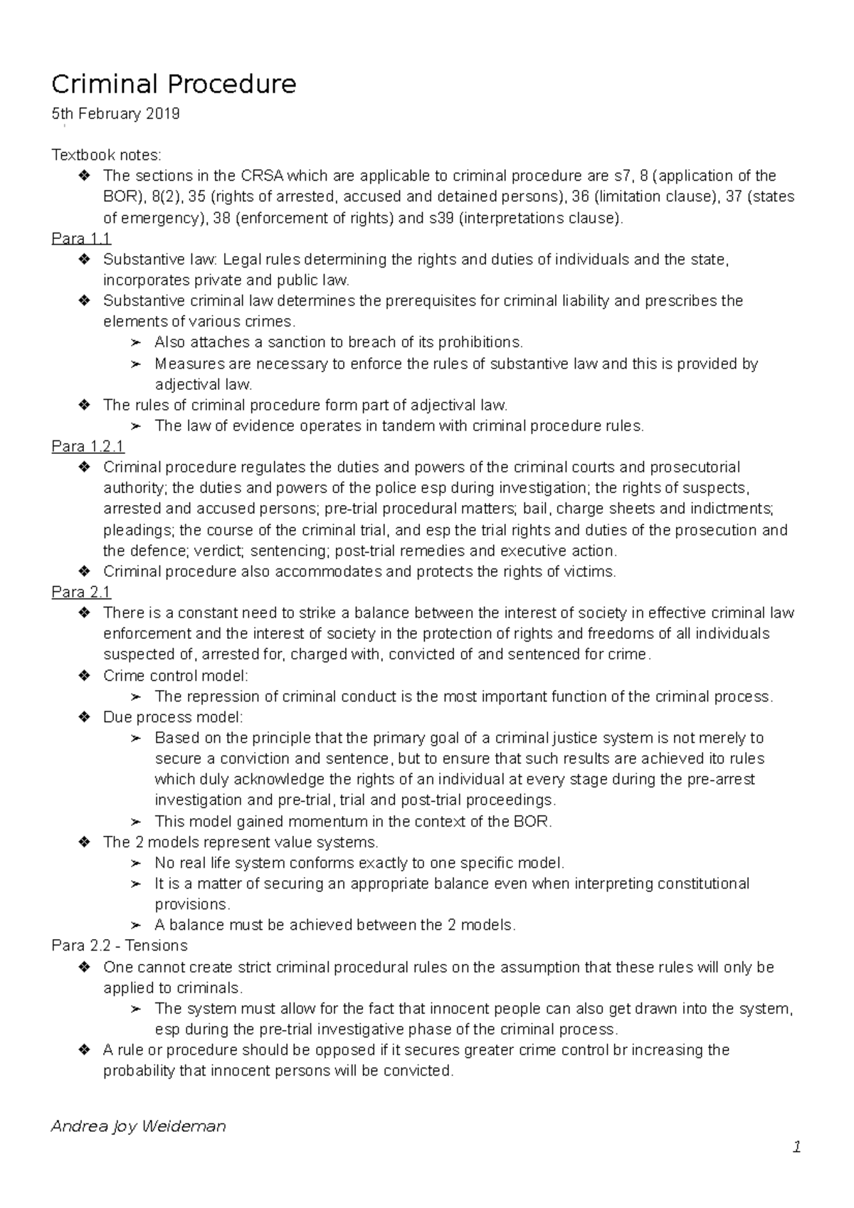 Criminal procedure notes - Criminal Procedure 5th February 2019 ...