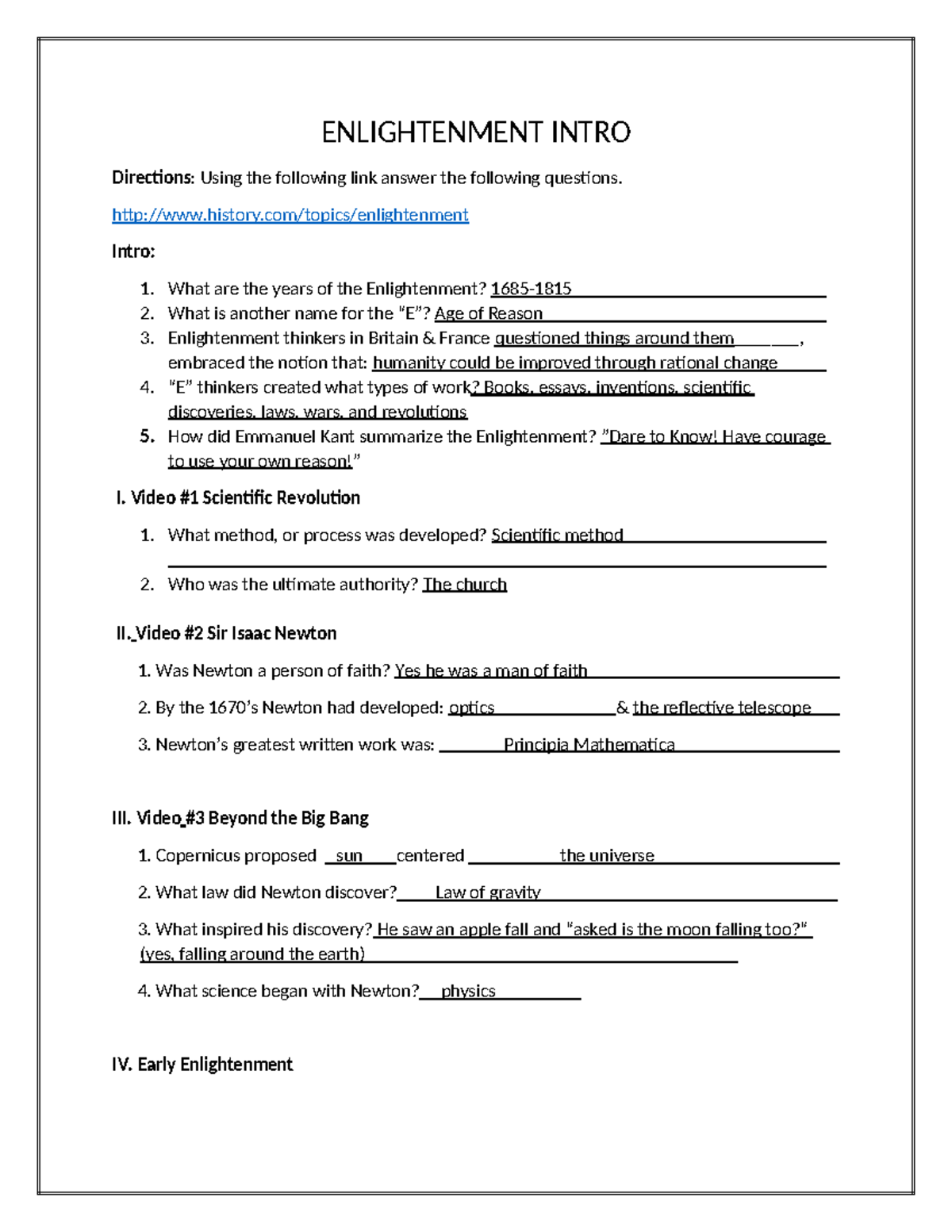 Enlightenment overview - class notes on key thinkers and events - Studocu
