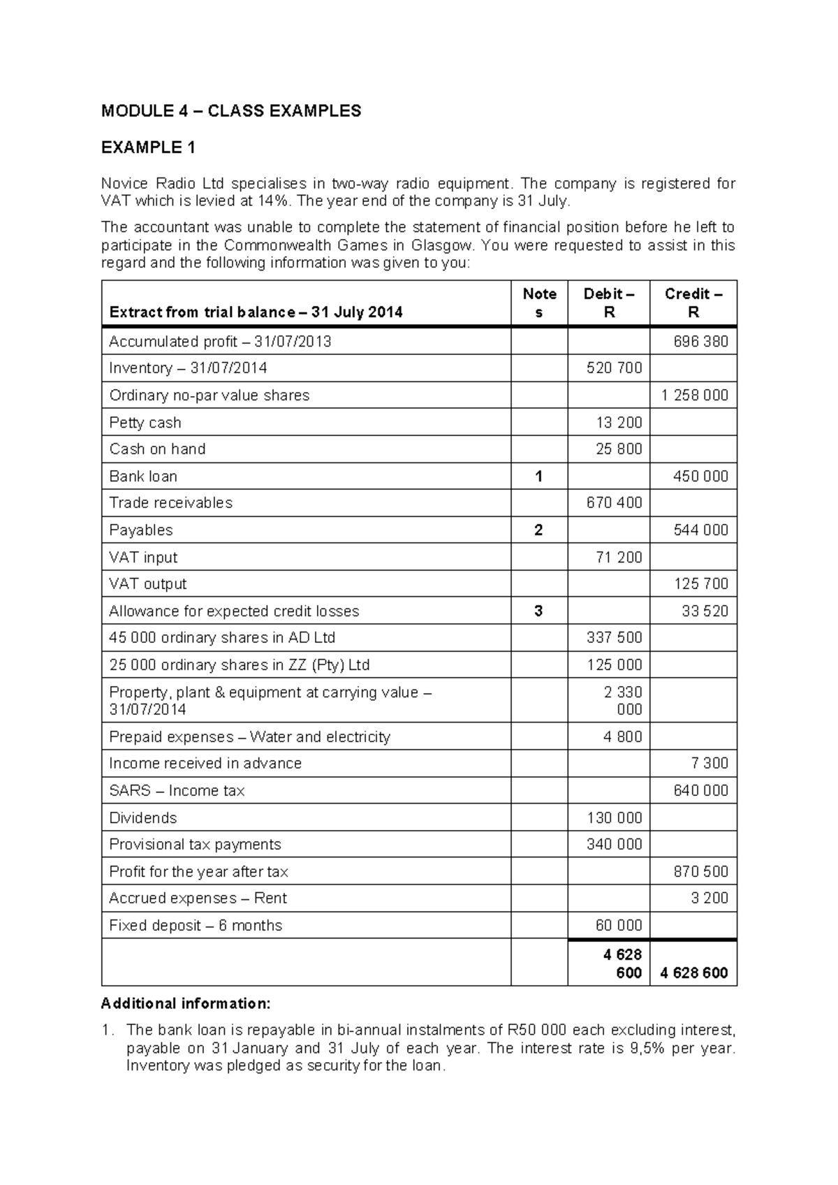 Module 4 - Extra Class Examples - MODULE 4 – CLASS EXAMPLES EXAMPLE 1 Novice Radio Ltd ...