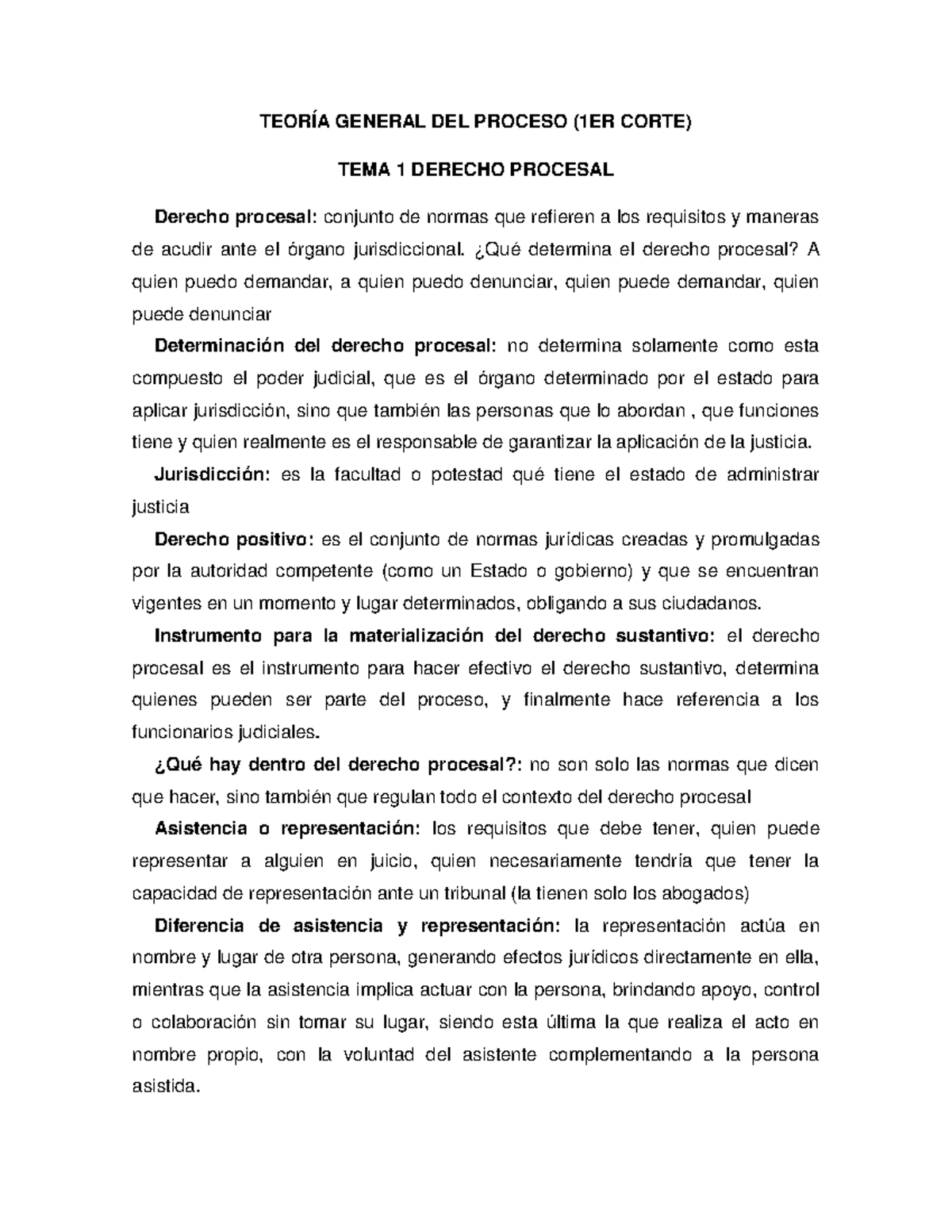 Teoría General del Proceso - Primer Corte: Derecho Procesal y ...
