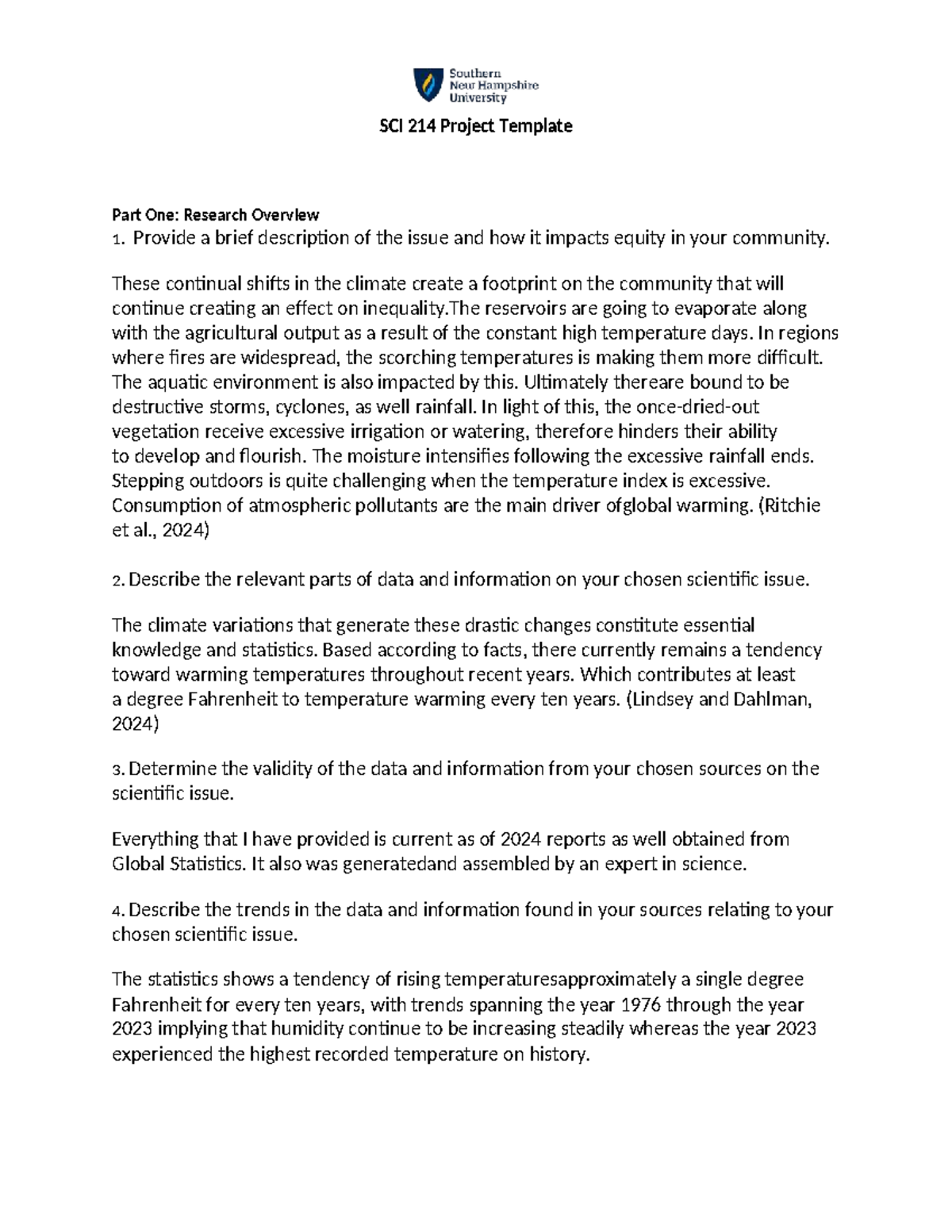 SCI 214 Project Template: Research Overview on Climate Impact and ...
