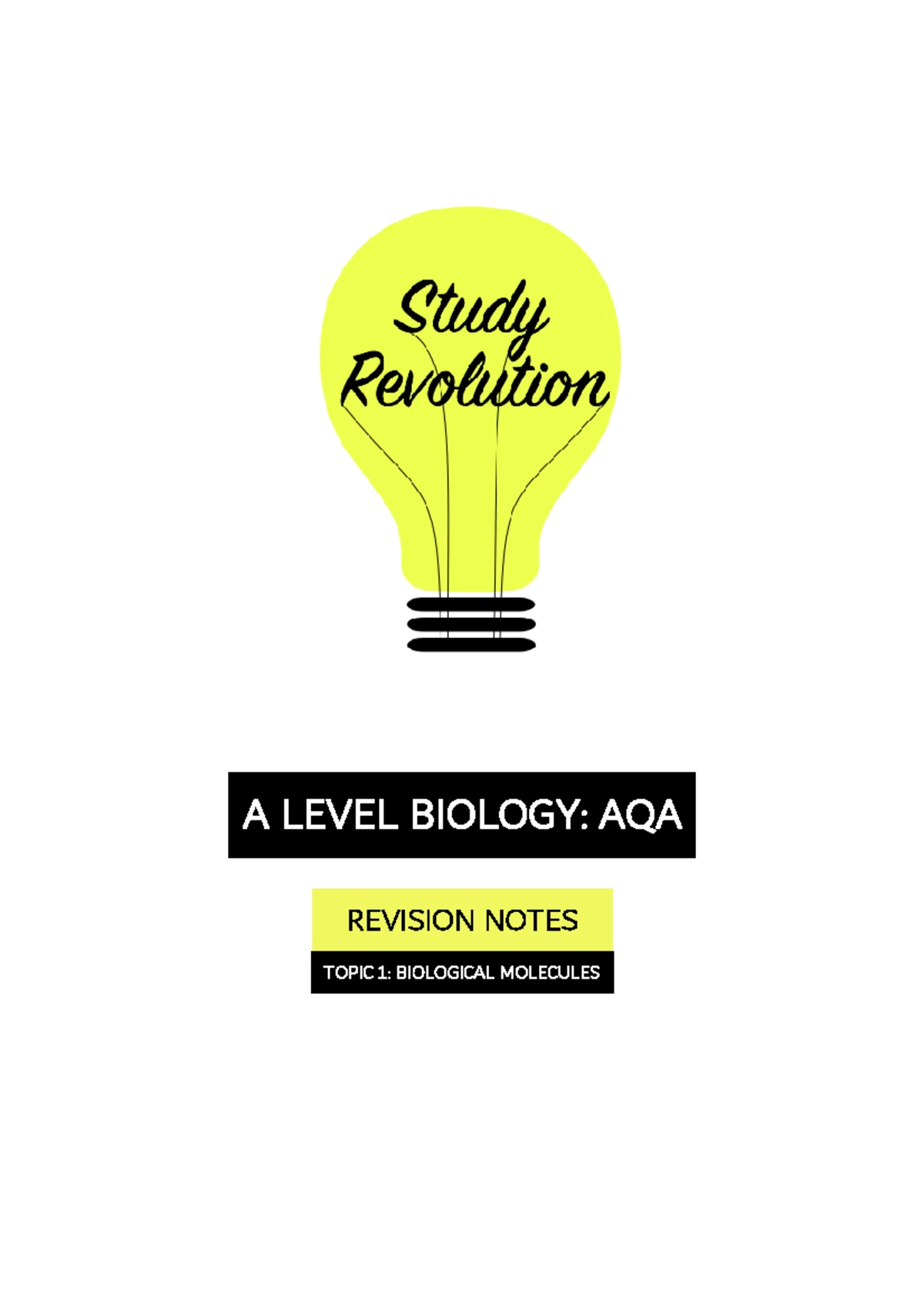 Summary Notes Pmt Topic 1 Biological Molecules Aqa Biology A Level