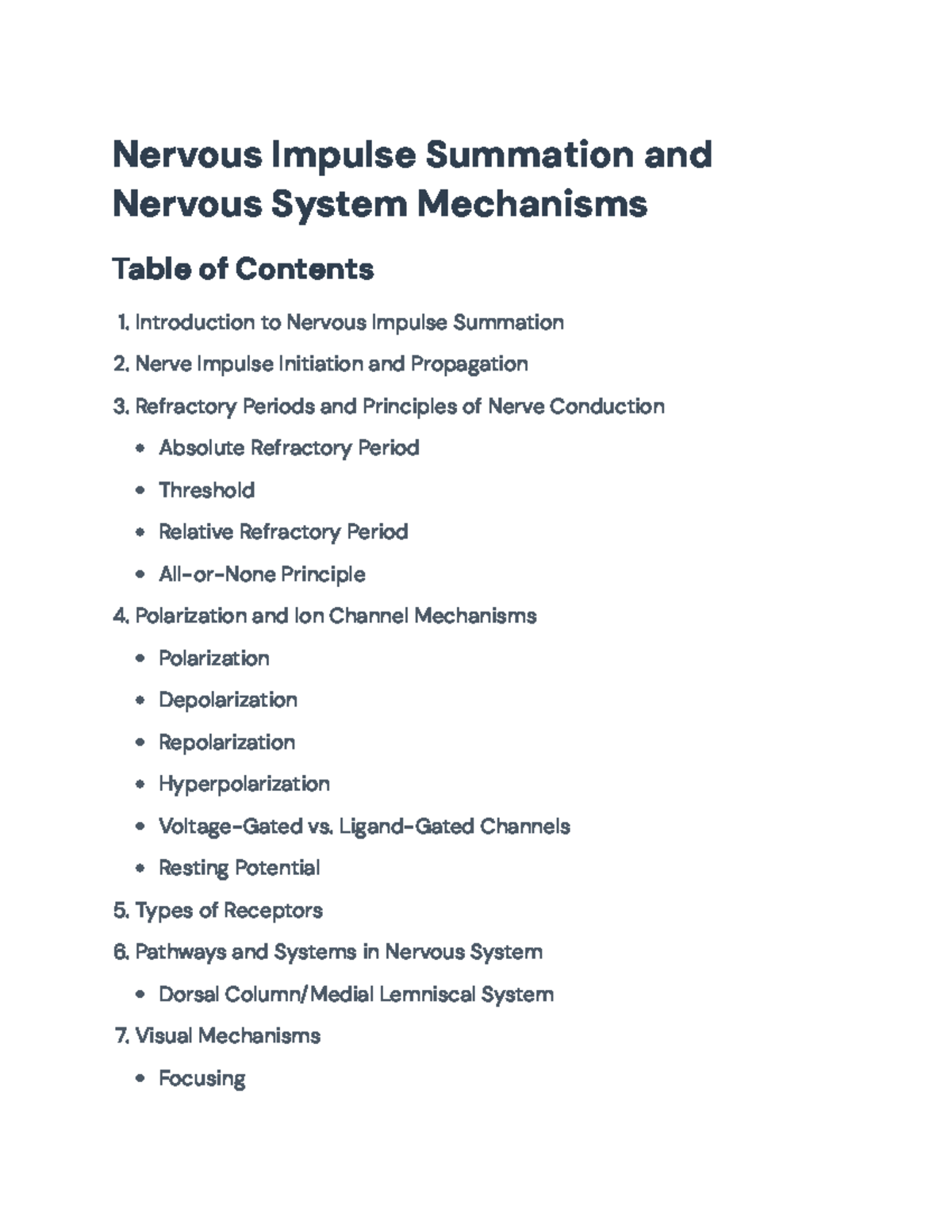 Nervous Impulse Summation and Mechanisms in Human Physiology - Nervous ...