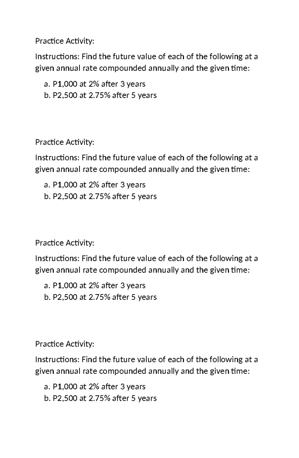 Application activity - Practice Activity: Instructions: Find the future ...