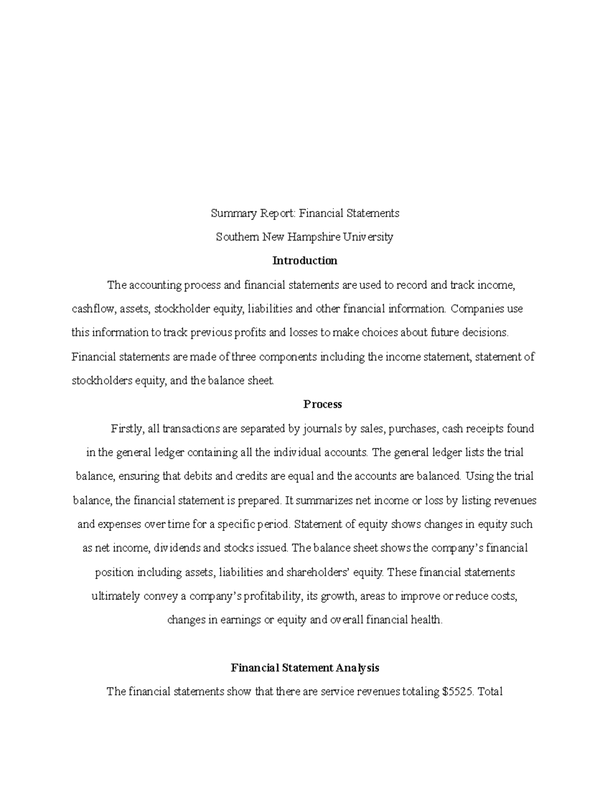 ACC 201 Project Summary Report: Financial Statements Analysis - Studocu