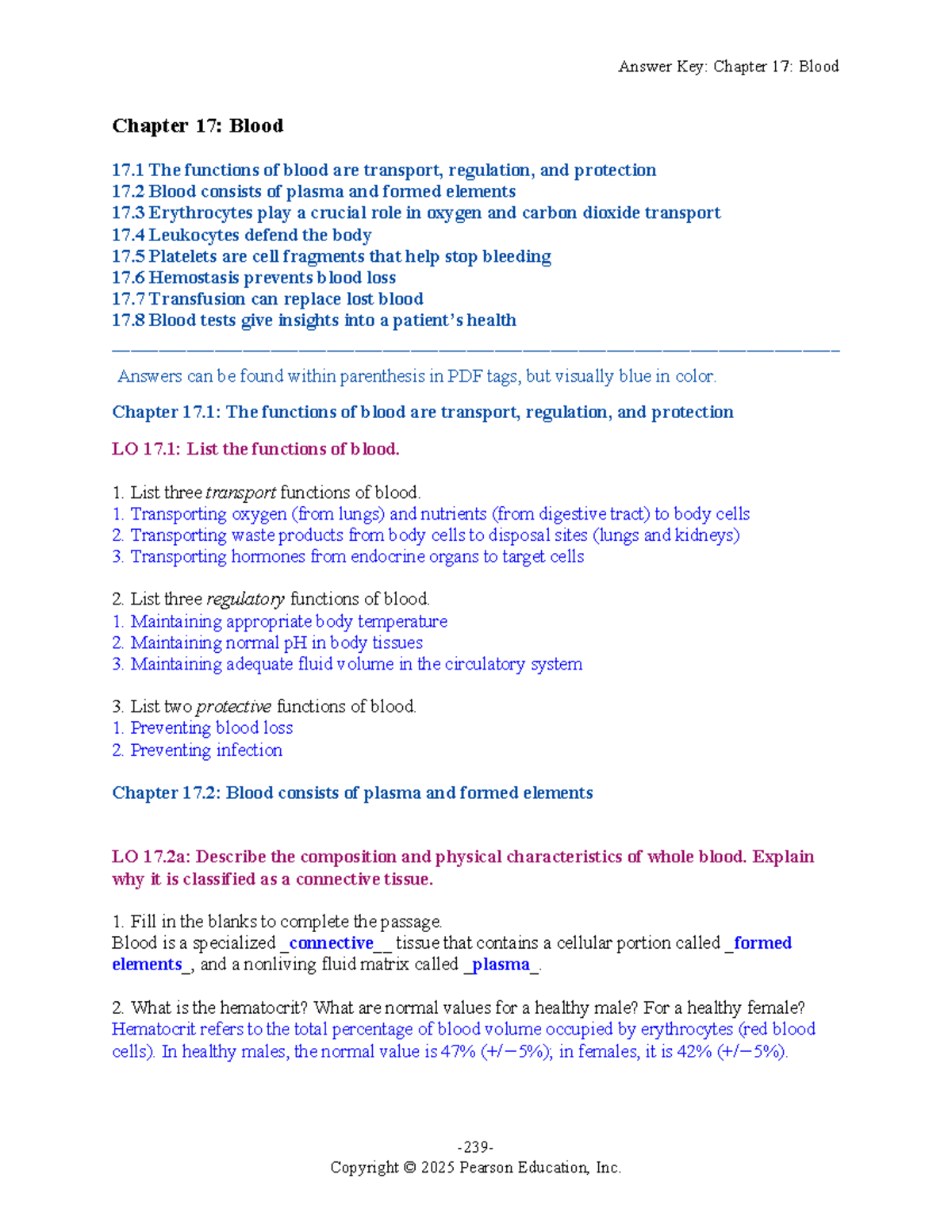 Answer Key: Chapter 17 Blood Practice Questions (2025) - Studocu