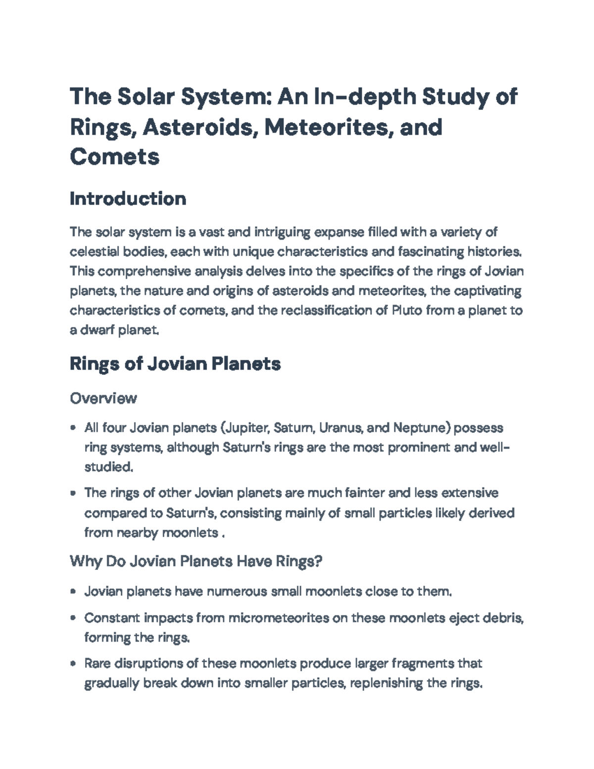 In-depth Study of the Solar System: Rings, Asteroids, Comets & Pluto ...