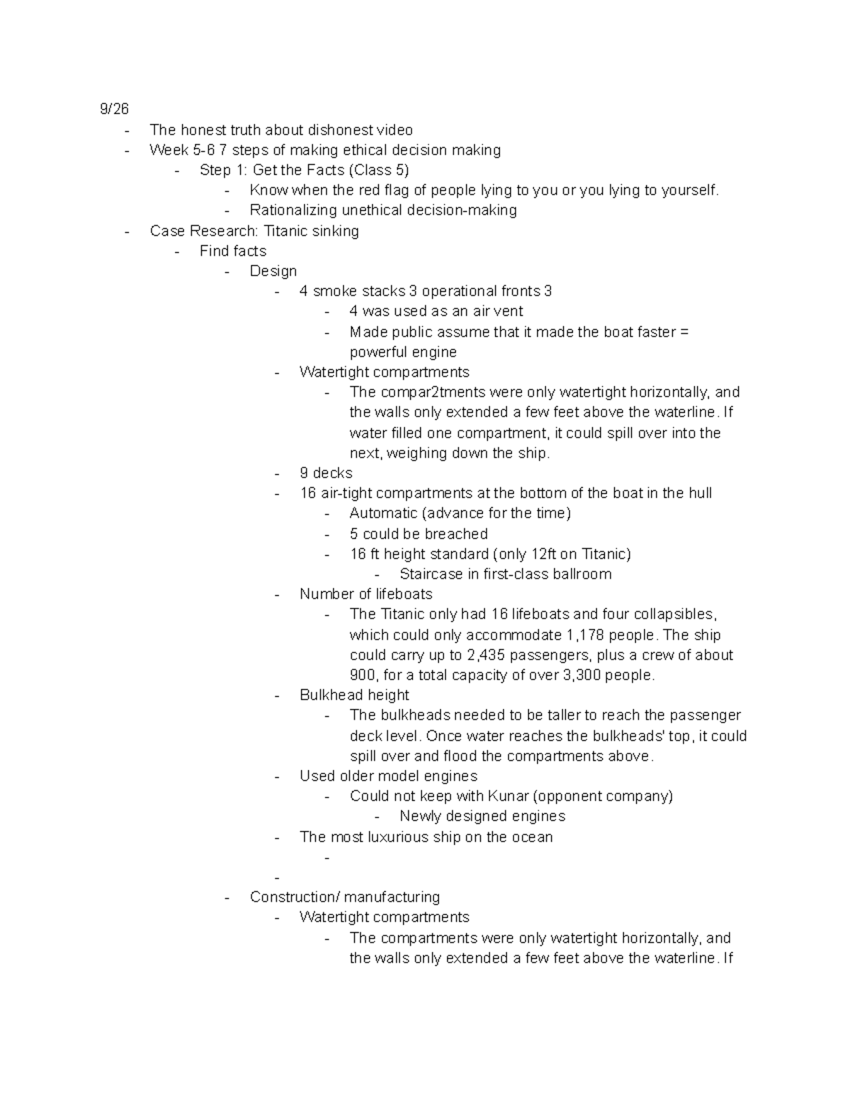 MGT 16 - Ethical Decision Making and Titanic Case Study Notes - Studocu