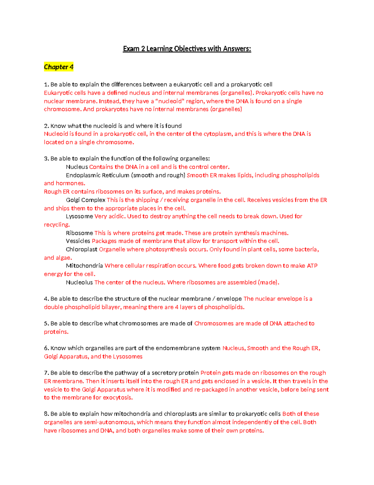 BIO 1001 Exam 2 Study Notes: Key Concepts and Answers - Studocu