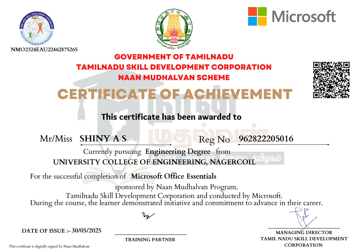 NMO2324EAU22462875265 - Naan Mudhalvan Program Certificate of Achievement - Studocu
