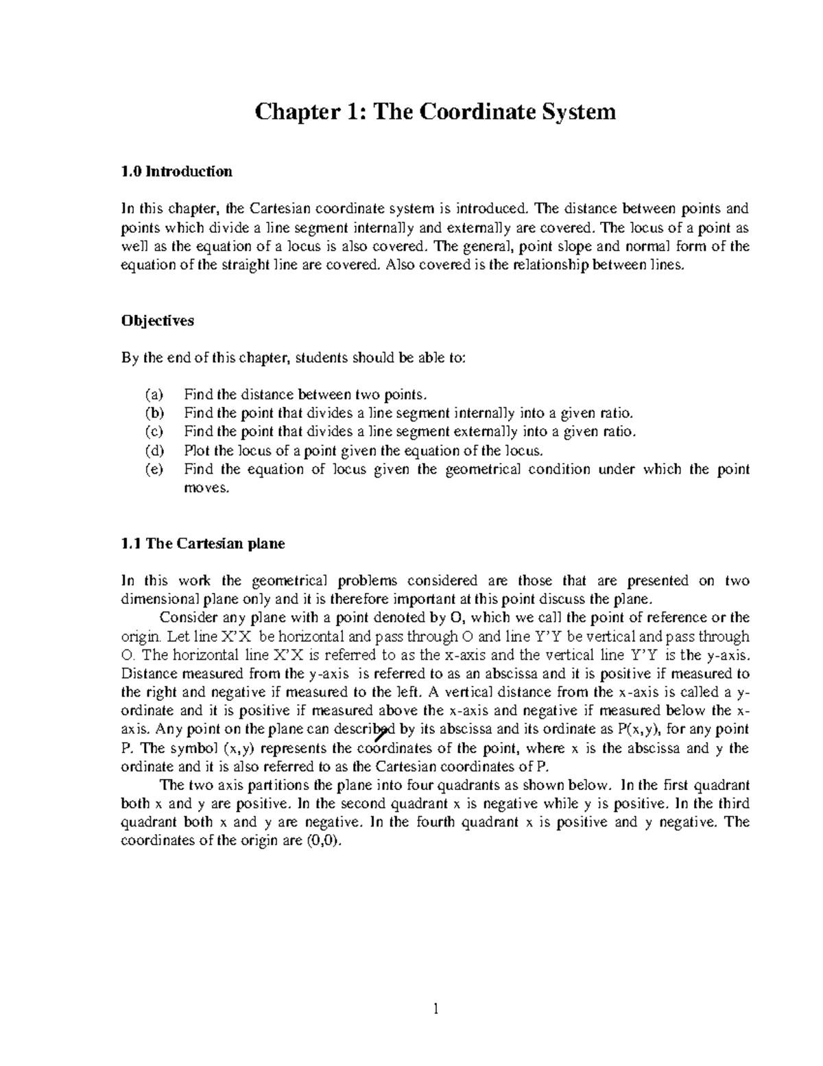 Analytical Geometry Notes - Chapter 1: The Coordinate System - Studocu