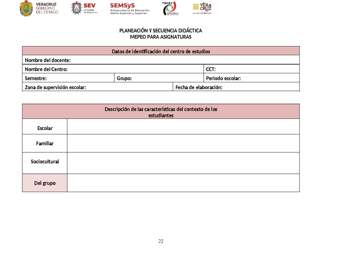 Formato Secuencia Didactica Mepeo - PLANEACIÓN Y SECUENCIA DIDÁCTICA ...
