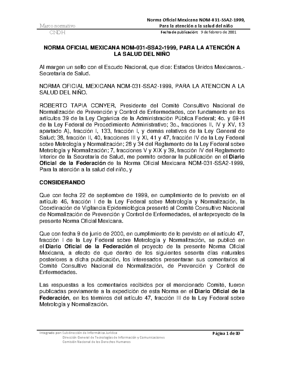 JUR-2017 - NOM-031 SSA2-1999: Normativa para la Salud Infantil en ...
