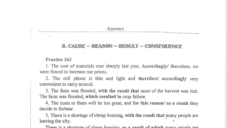 Chapter 8: Suggested Answers for CAUSE, REASON, RESULT, and CONSEQUENCE ...