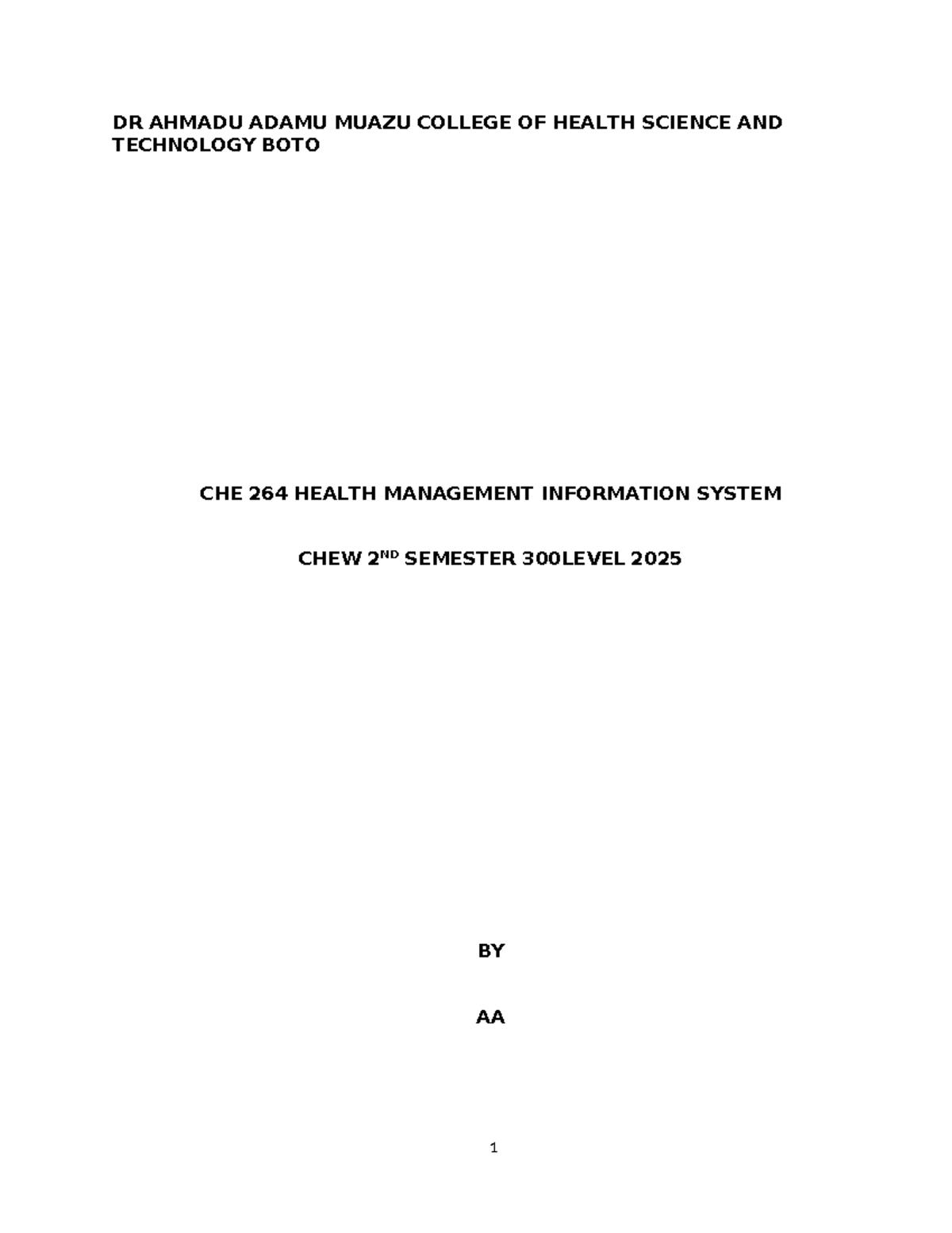 CHE 264 HMIS 2026 - Comprehensive Overview of Health Management ...