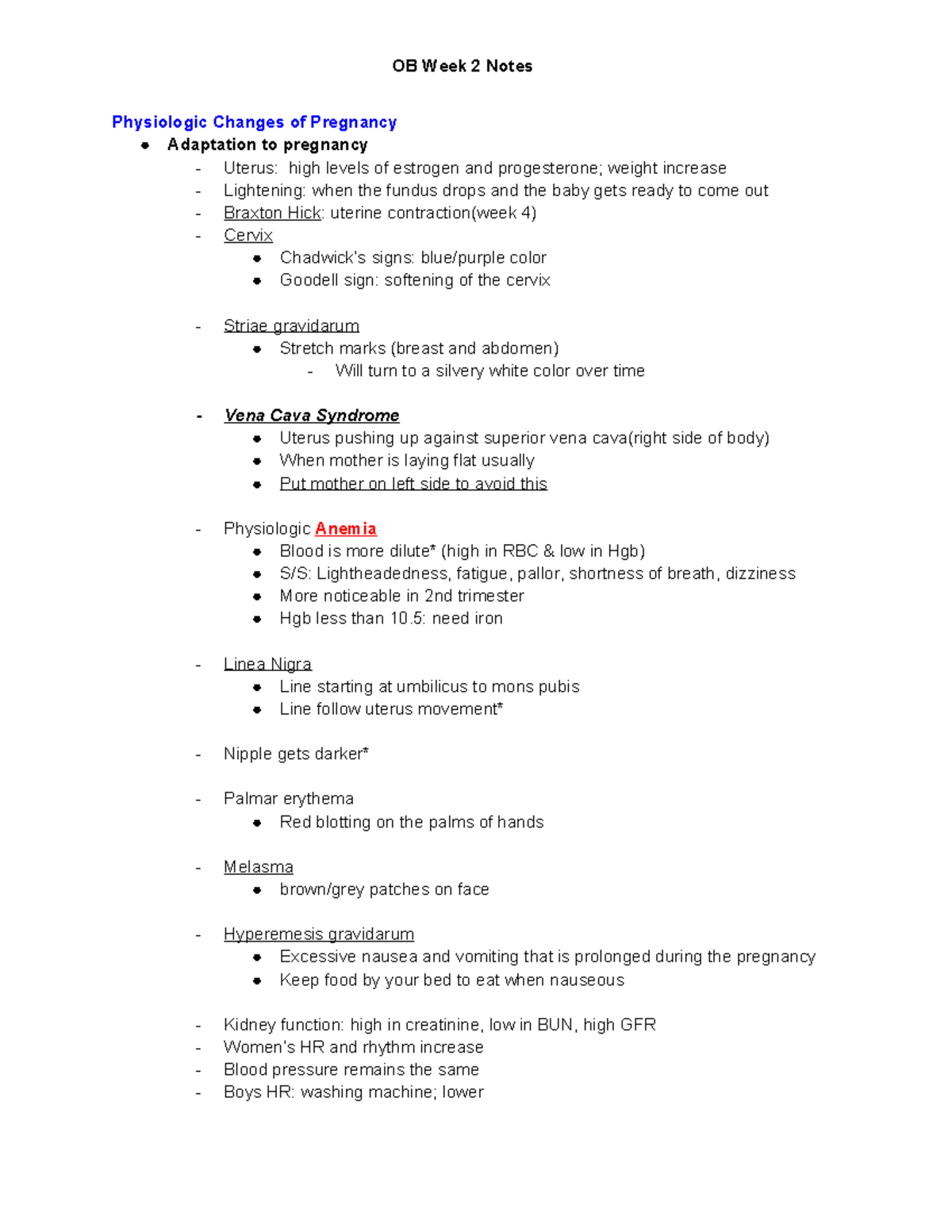 Prenatal Nursing Notes (OB Nursing 101) - Physiological Changes and ...