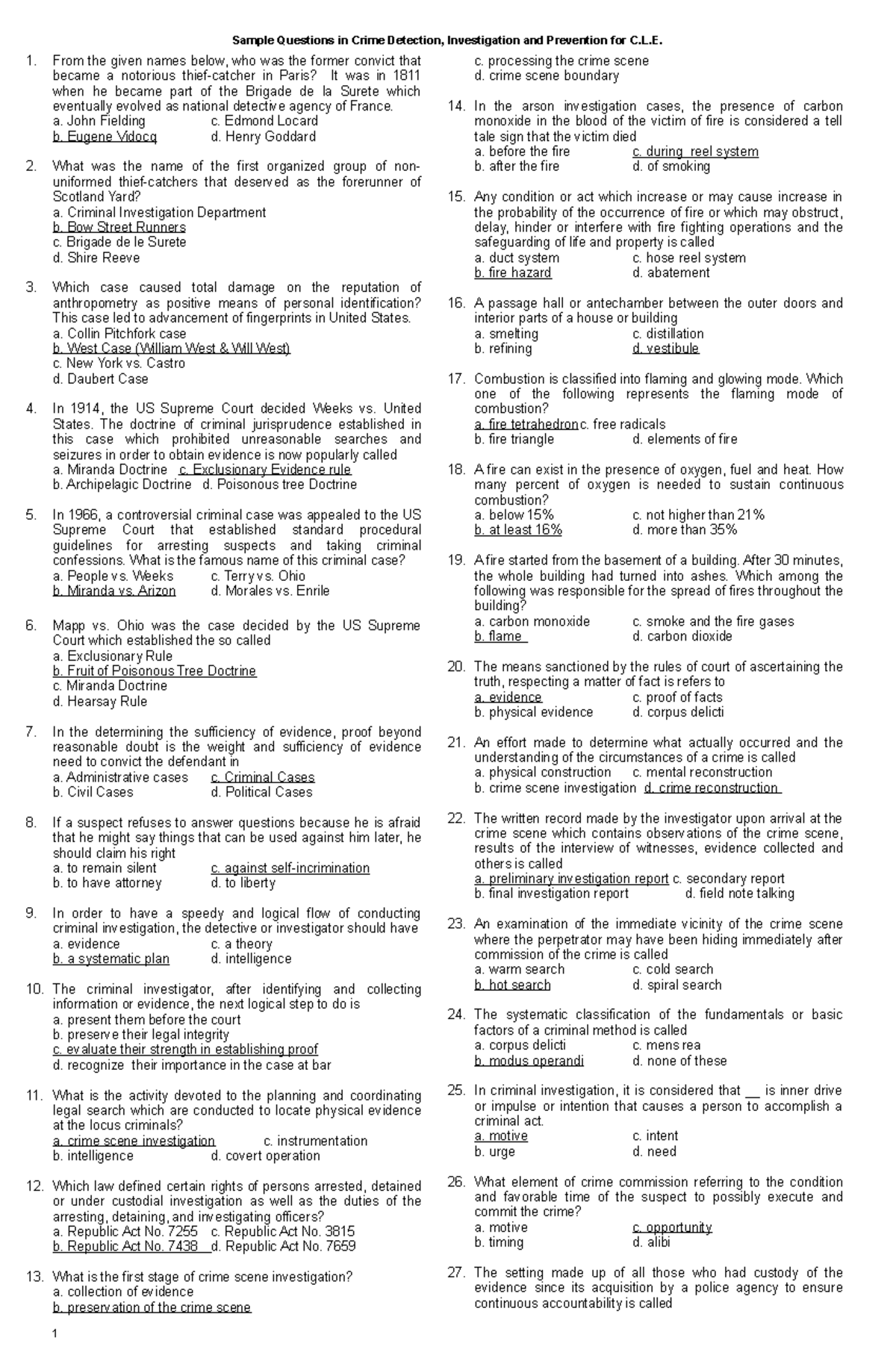Cdi Sample Questions for Criminal Investigation & Law Enforcement - Studocu